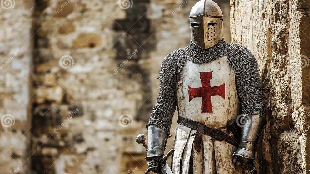 Medieval Knight Standing Guard in an Ancient Stone Tower Stock ...