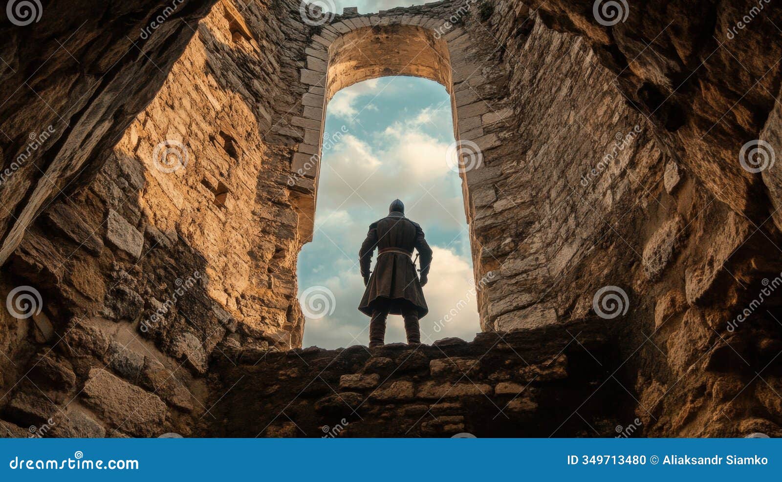 Medieval Knight Standing Guard in an Ancient Stone Tower Stock ...