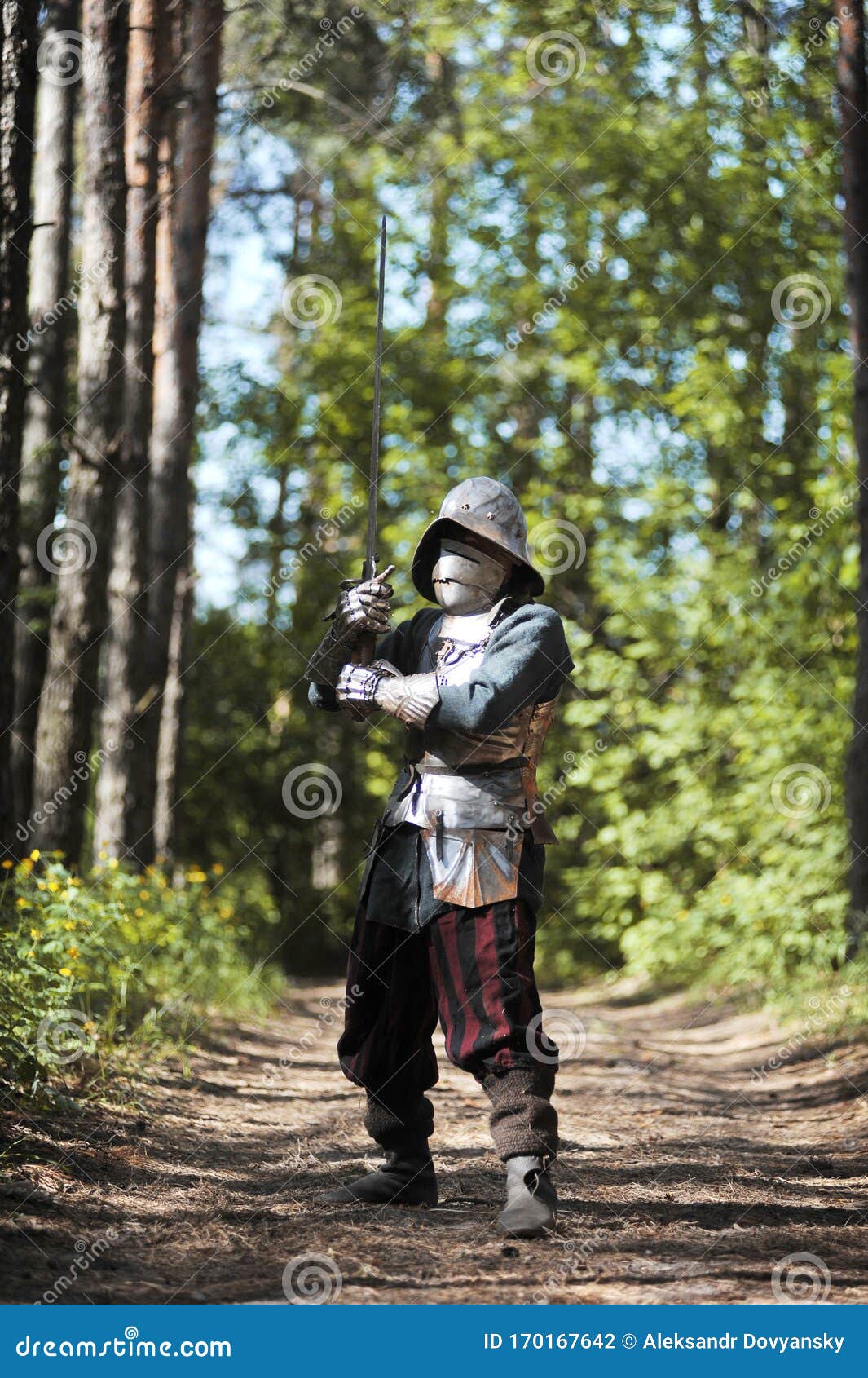 Medieval Knight Stands in the Forest Stock Photo - Image of armed ...