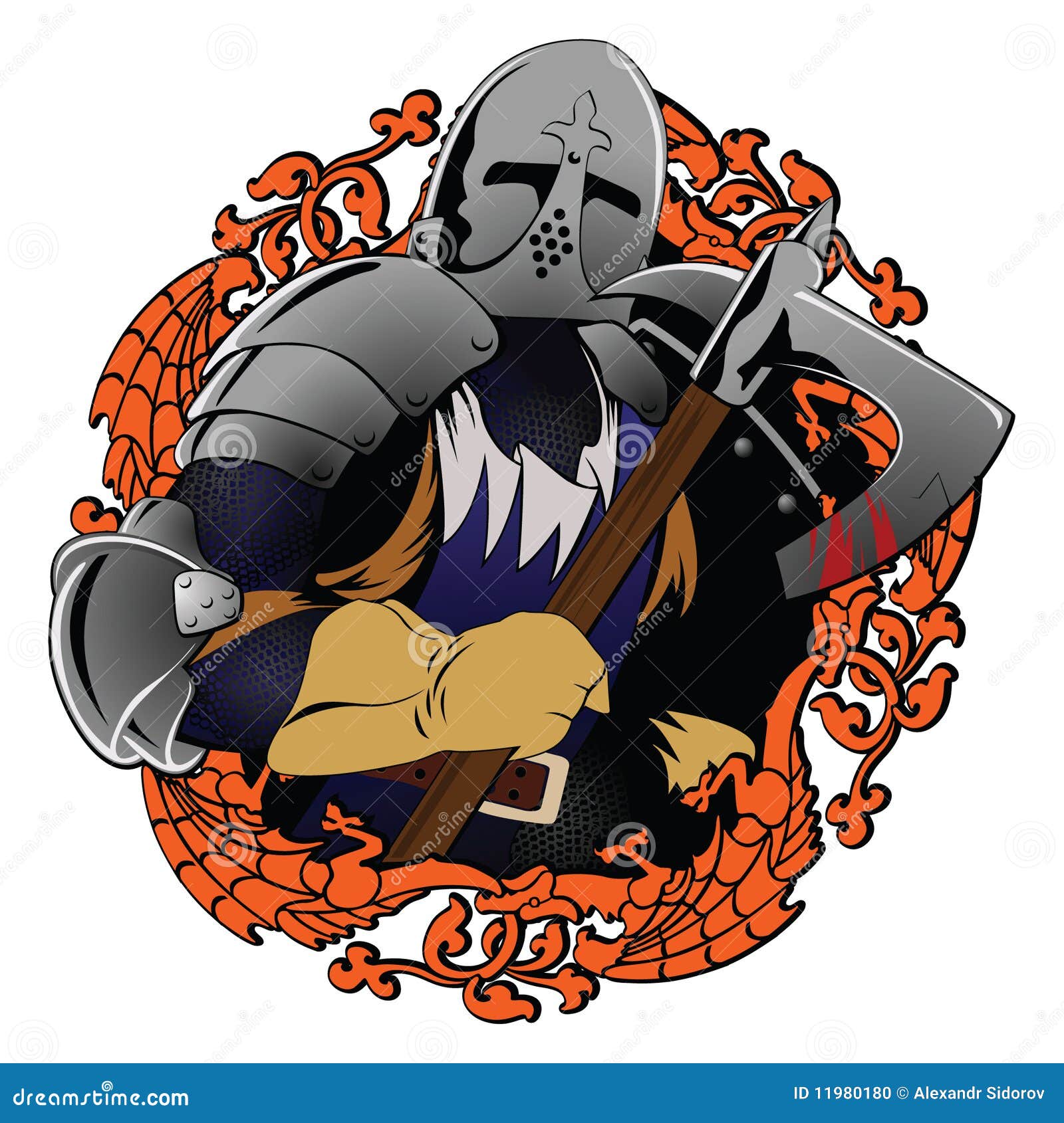 Medieval Knight Swinging a Axe Stock Vector - Illustration of strong ...