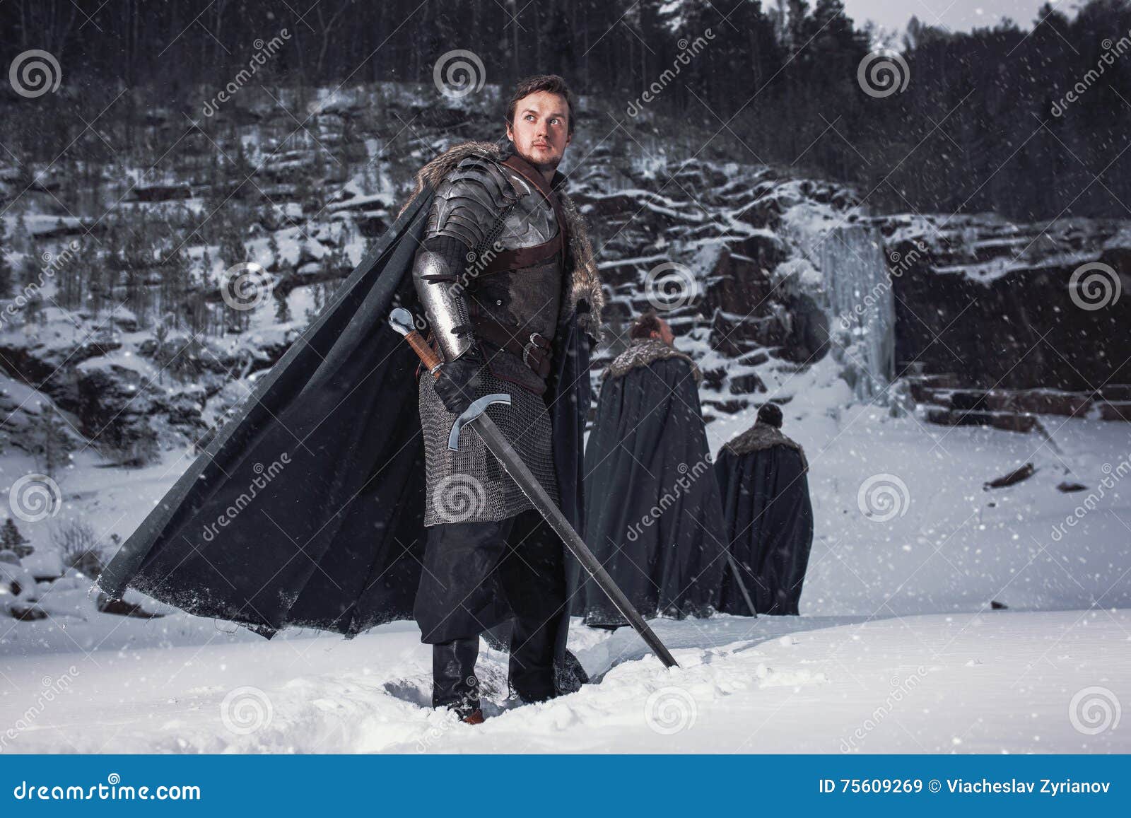 Medieval Knight With Sword In Armor As Style Game Of Throne Royalty ...