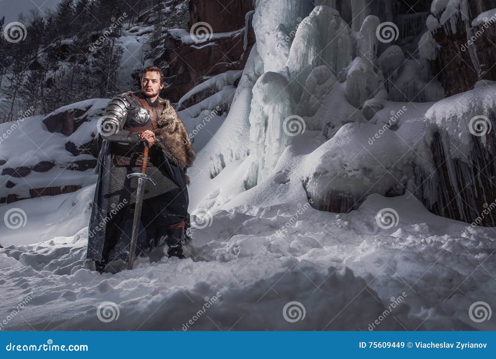 Medieval Knight with Sword in Armor As Style Game of Throne Stock ...