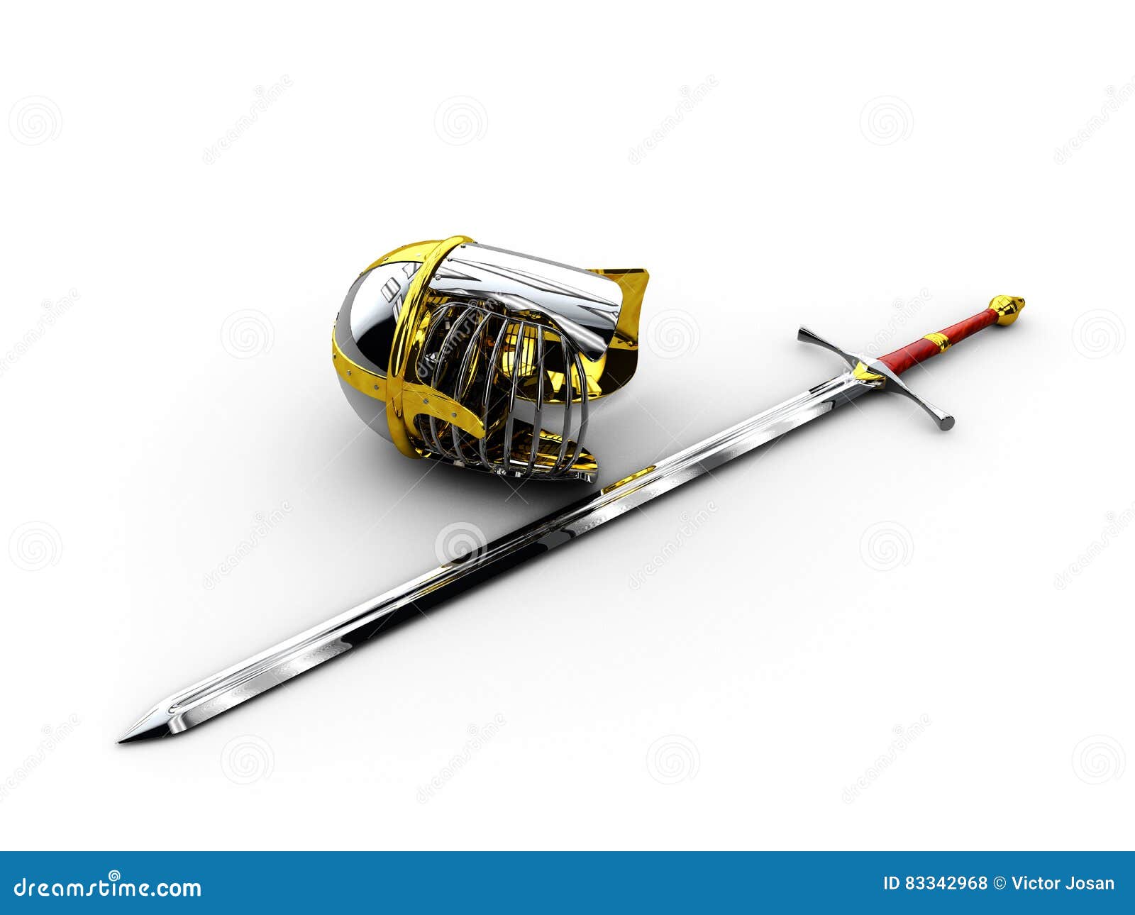 Medieval Knight Sword and Helmet 3d Illustration Isolated Stock ...