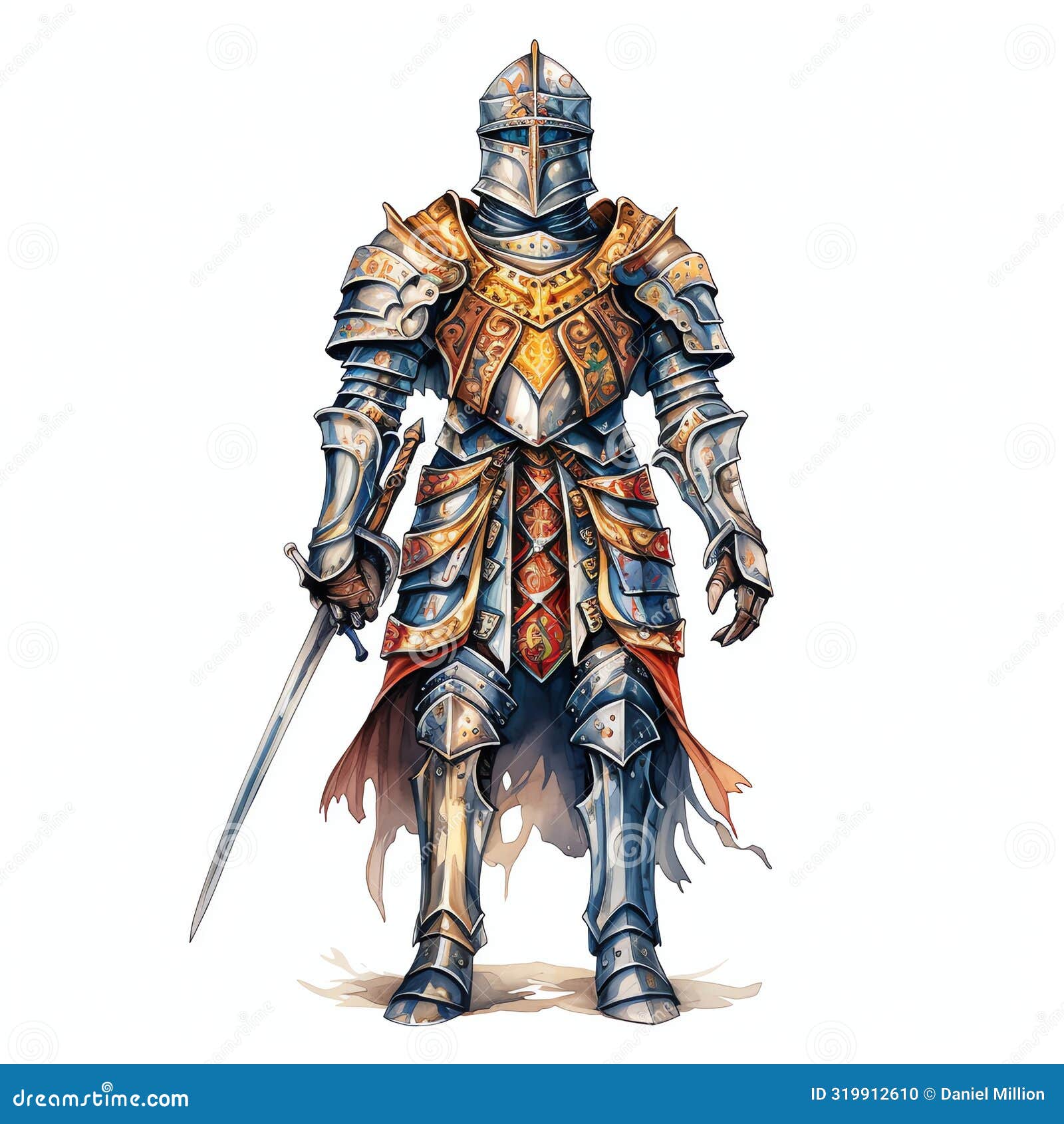 Medieval Knighthood Landing Page Design Template Knight Heraldic Soldier With Sword And Flag ...