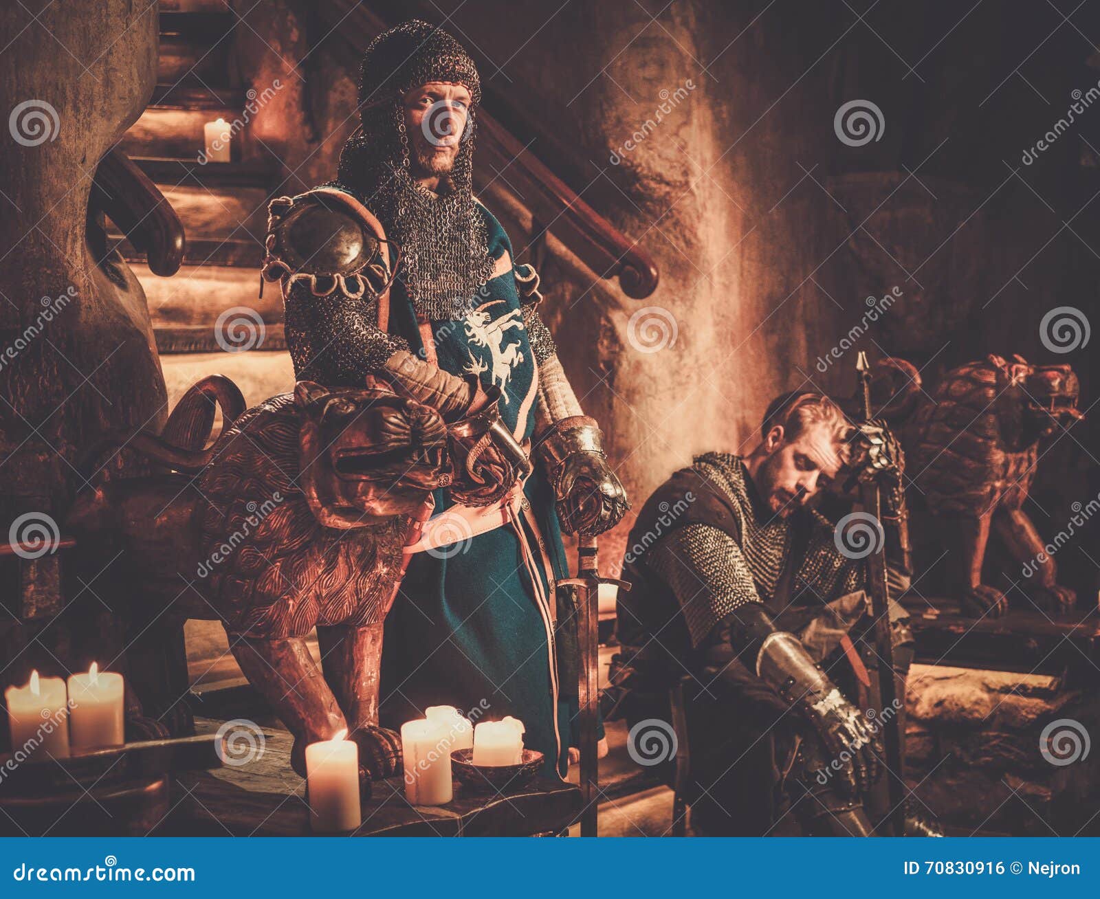 Medieval Knights in Ancient Castle Interior. Stock Photo - Image of ...