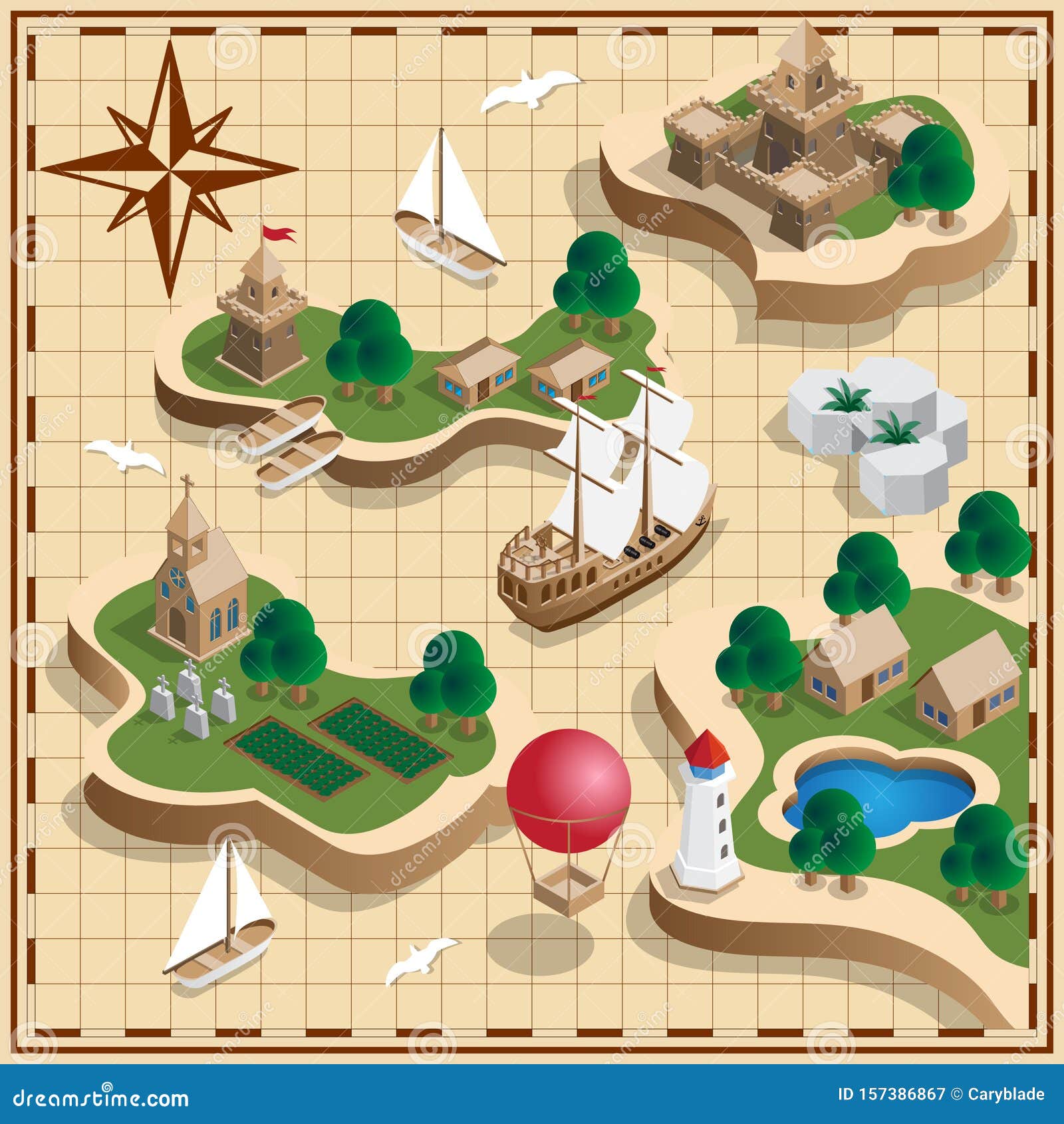 The Medieval Landscape of the Islands. Stock Vector - Illustration of ...