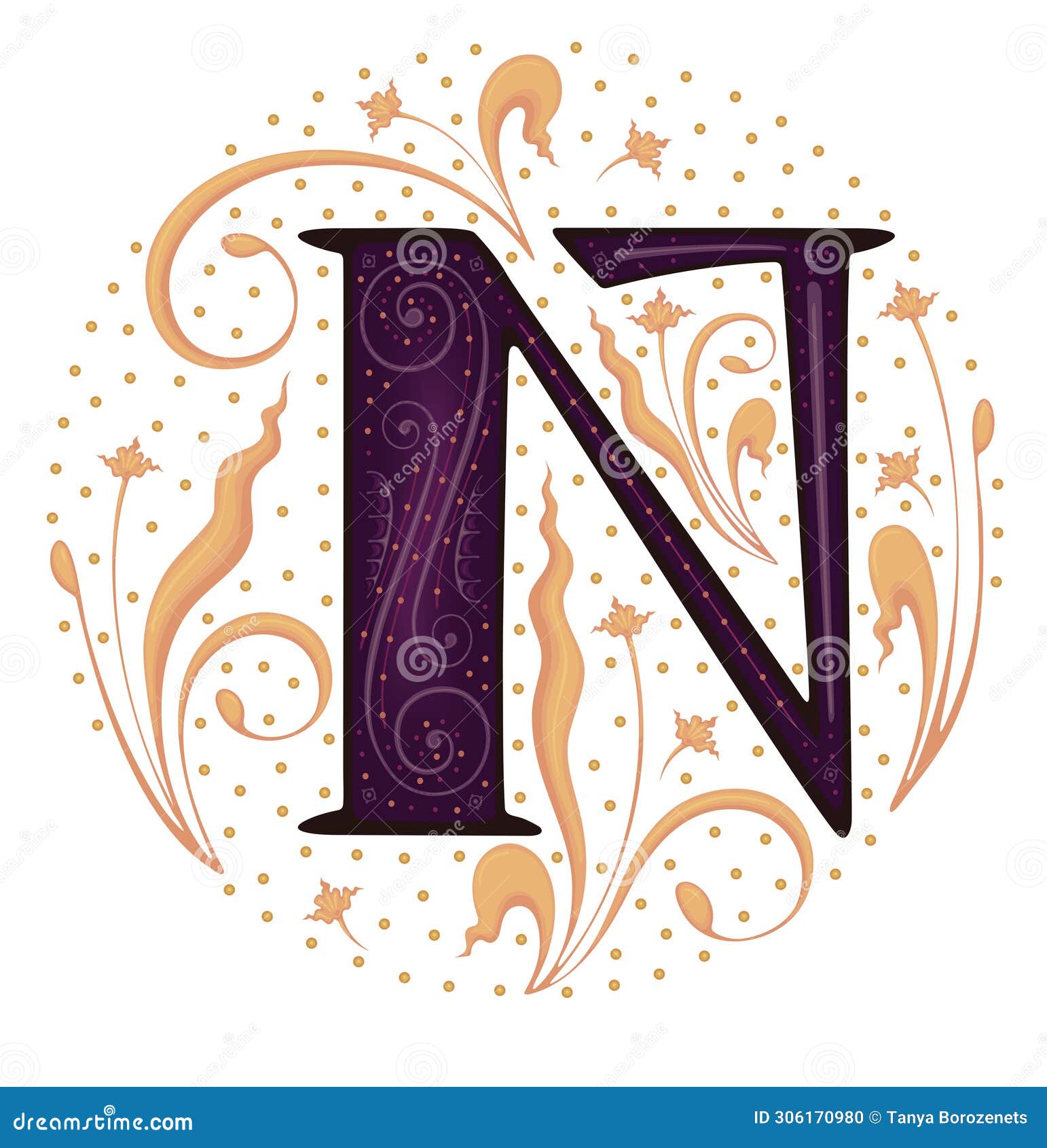 Medieval Letter N.Font .Alphabet . Typeface . Ancient Book Miniature ...