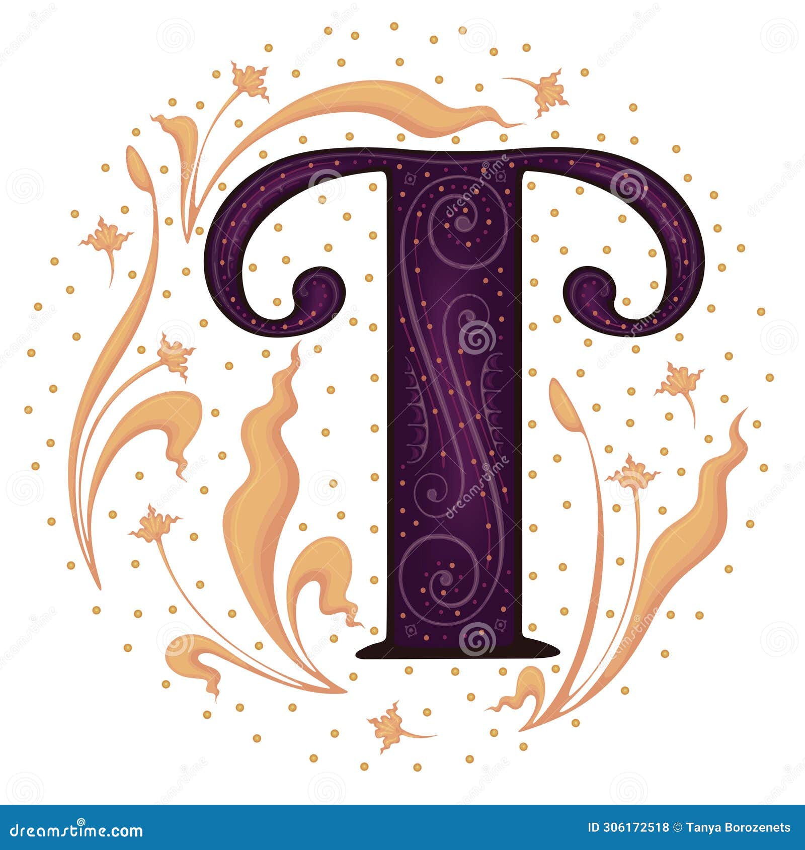 Medieval Letter T.Font .Alphabet . Typeface . Ancient Book Miniature ...