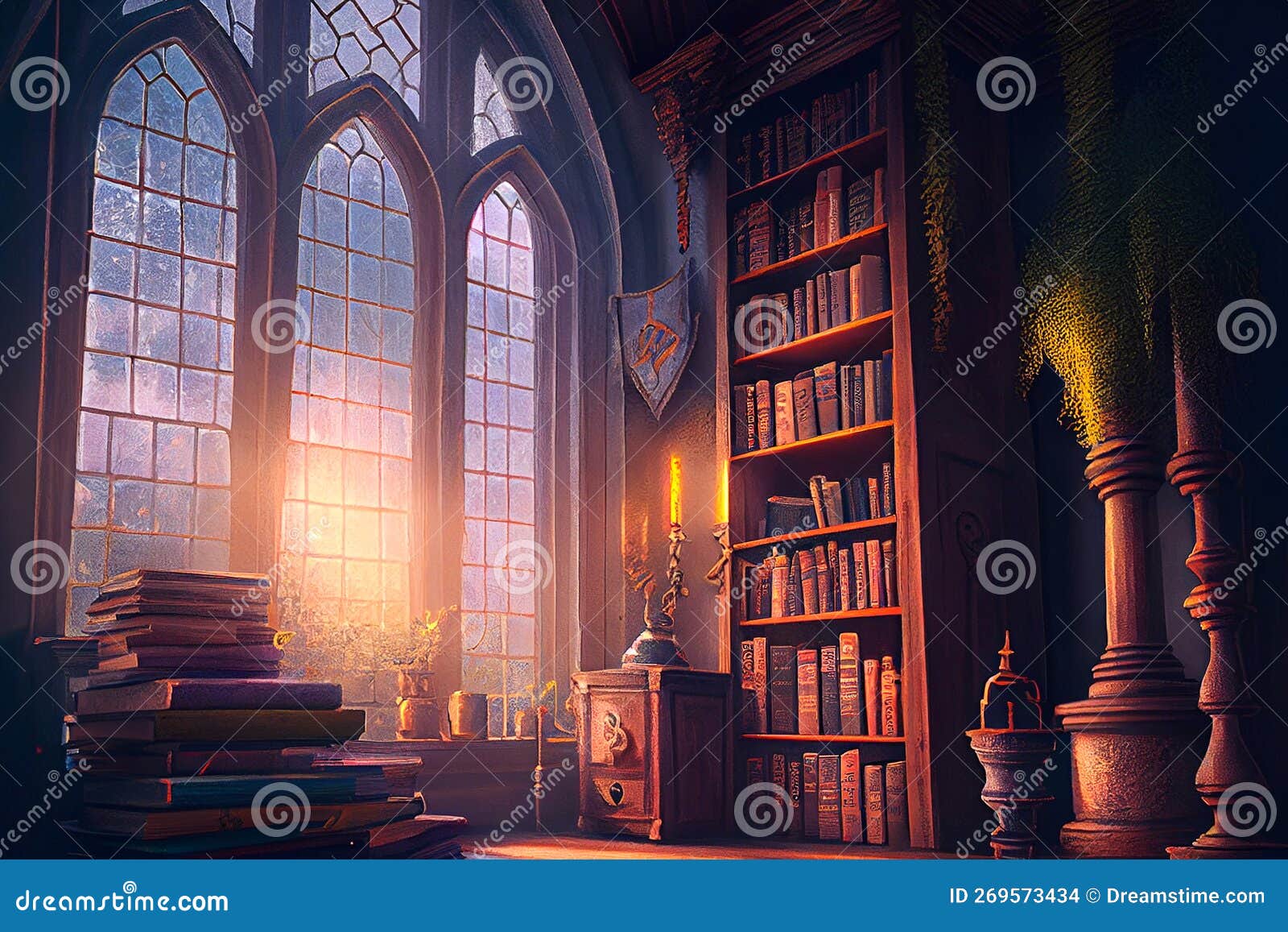 Medieval Library, Generative Ai Illustration Stock Illustration ...