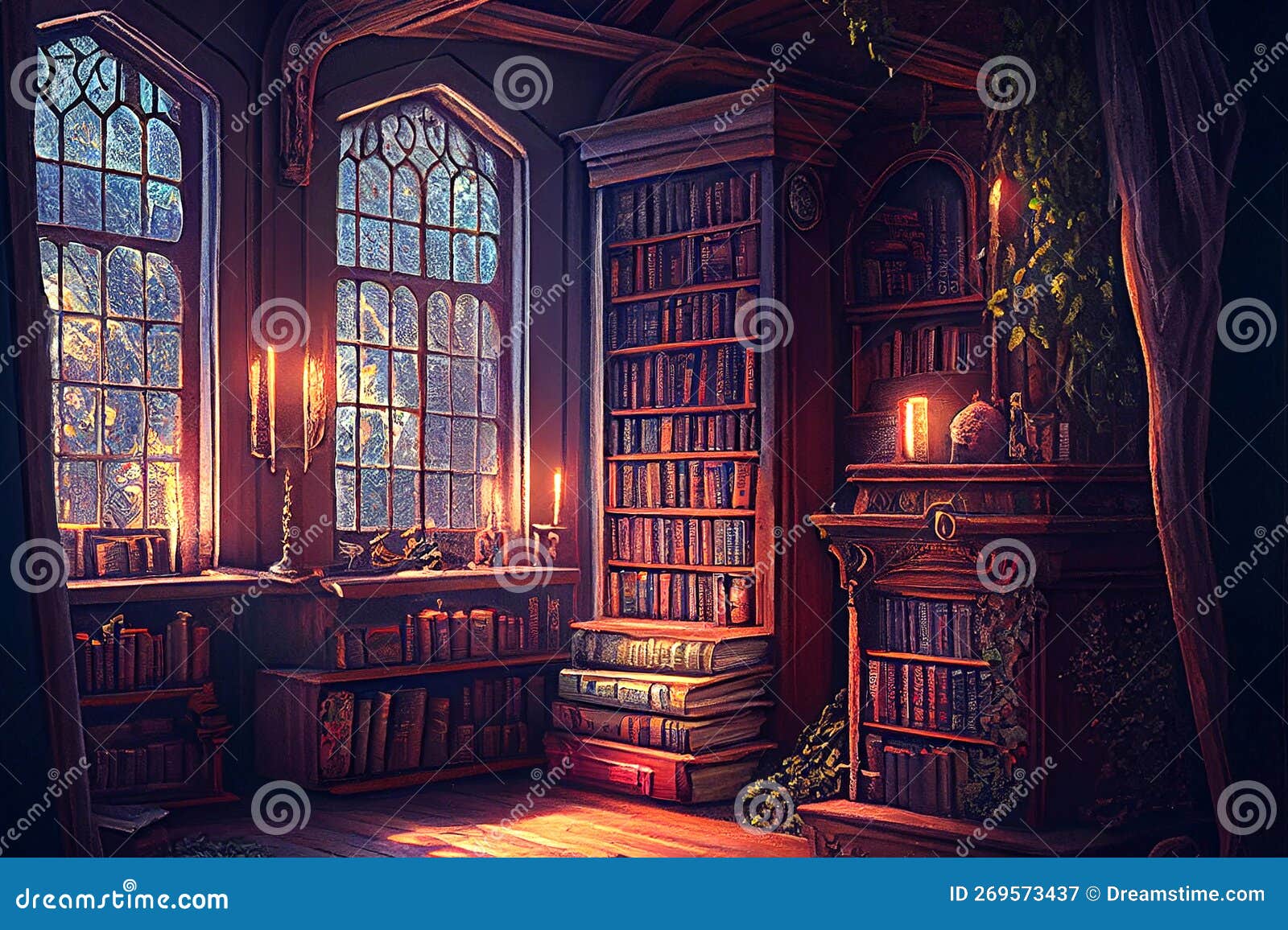 Medieval Library, Generative Ai Illustration Stock Illustration ...