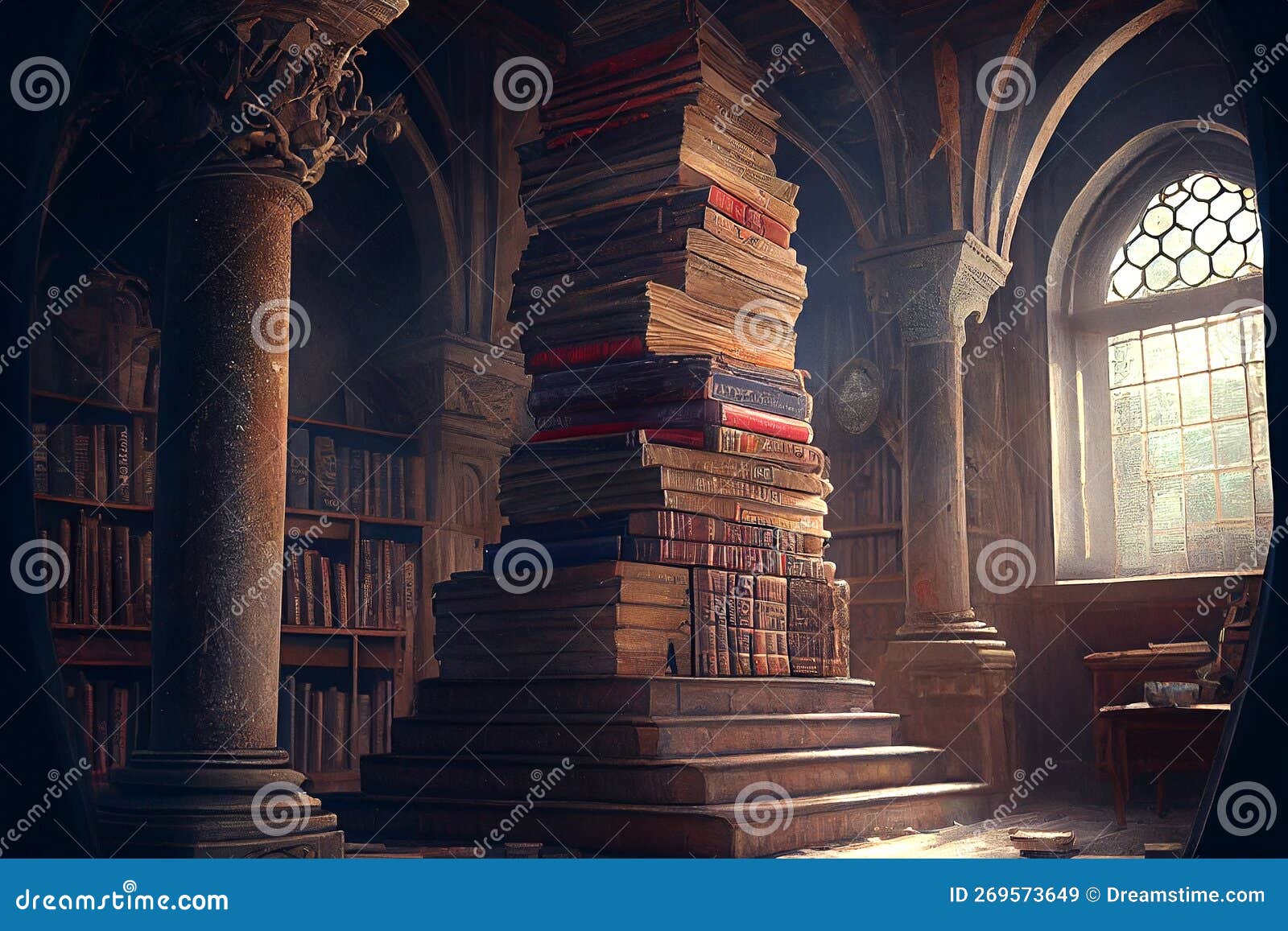 Medieval Library, Generative Ai Illustration Stock Illustration ...