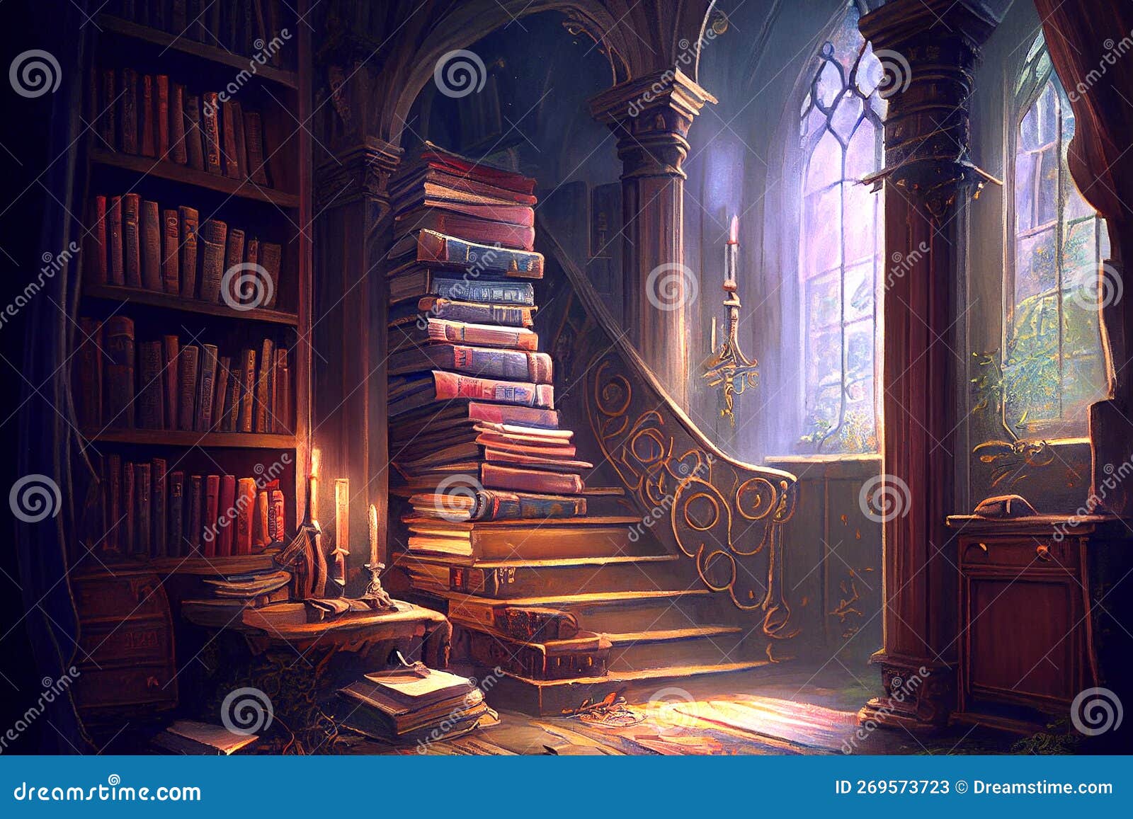 Medieval Library, Generative Ai Illustration Stock Illustration ...