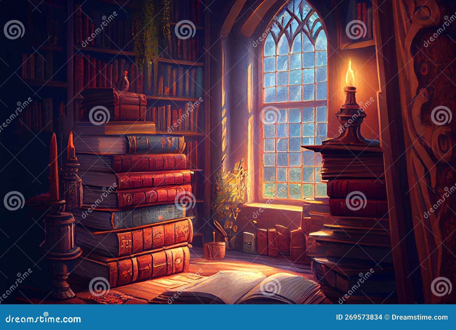 Medieval Library, Generative Ai Illustration Stock Illustration ...