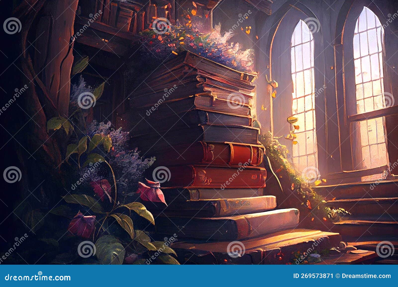 Medieval Library, Generative Ai Illustration Stock Illustration ...