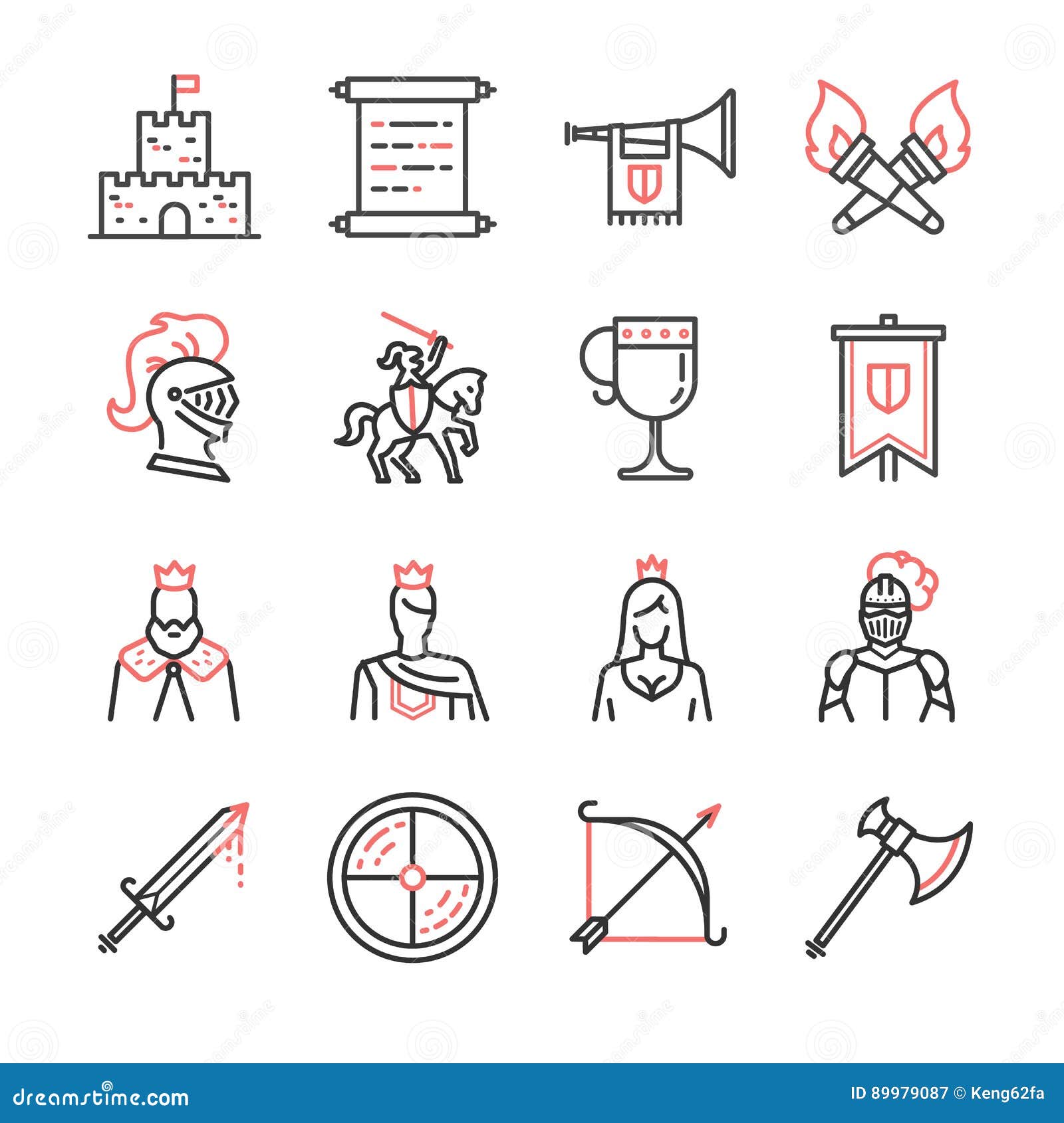 Medieval Line Icons Signs Set. Design Collection Of Medieval, Knights ...