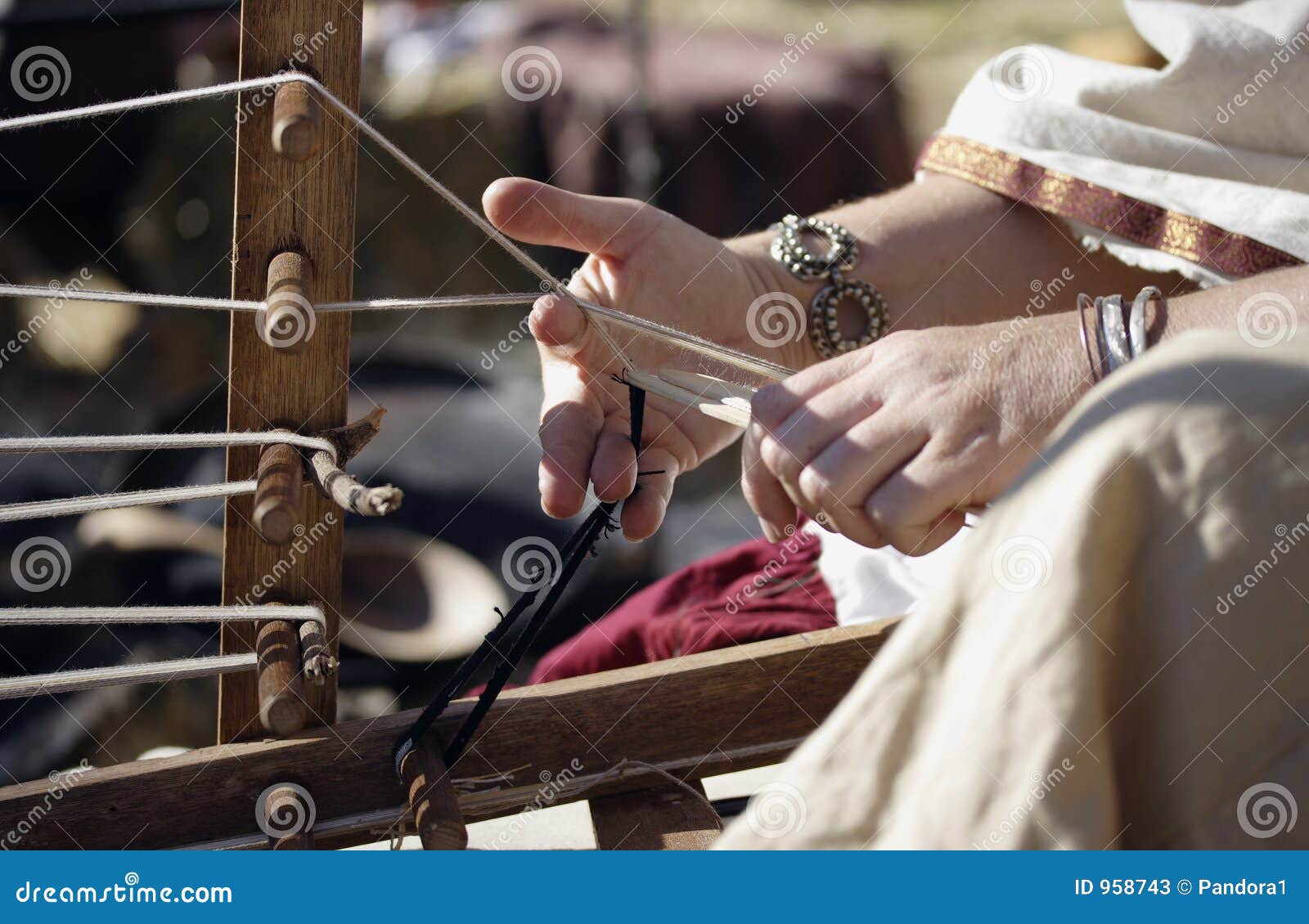 Medieval loom stock image. Image of hands, loom, wool, wooden - 958743