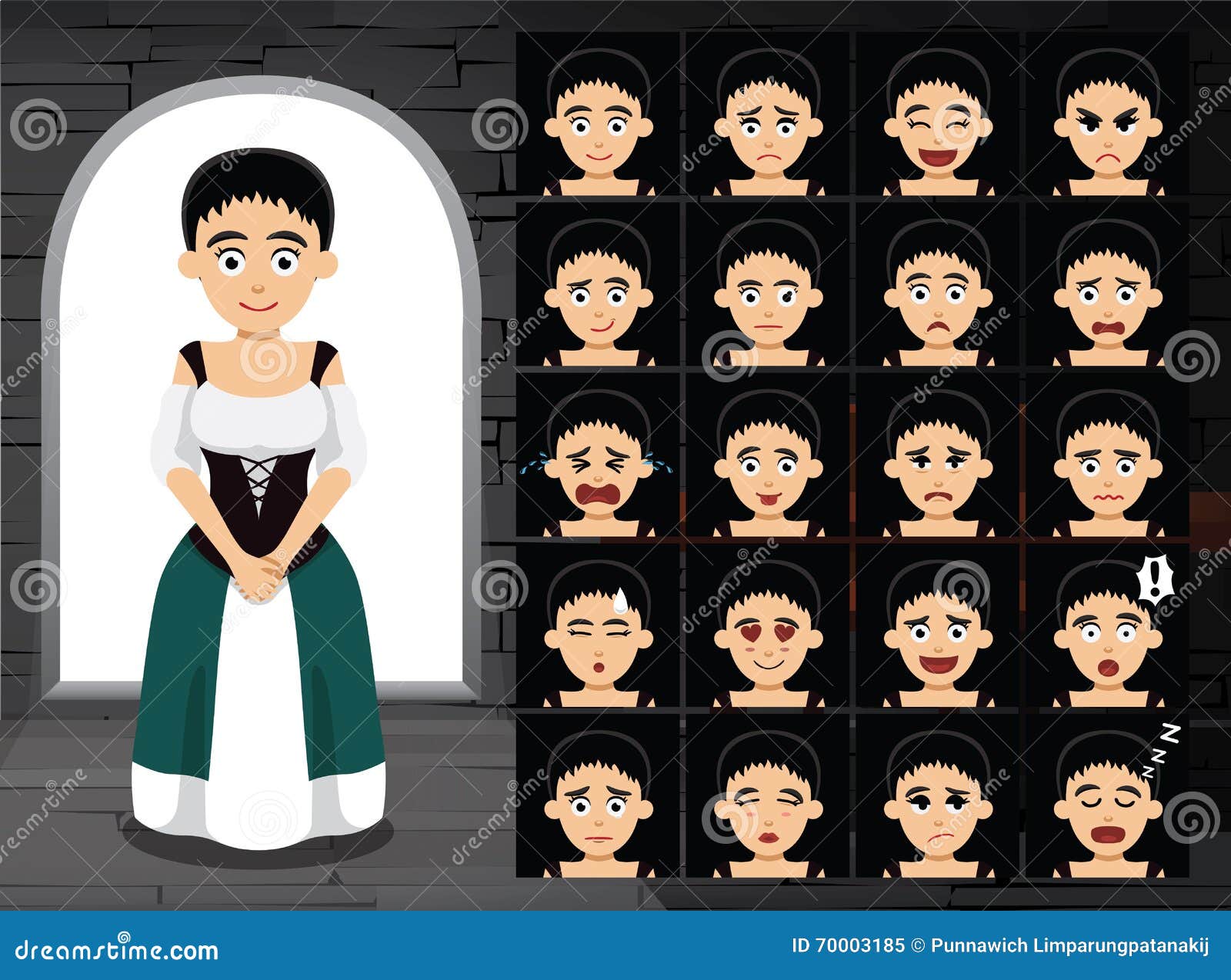 Medieval Maid Cartoon Emotion Faces Vector Illustration Stock Vector ...