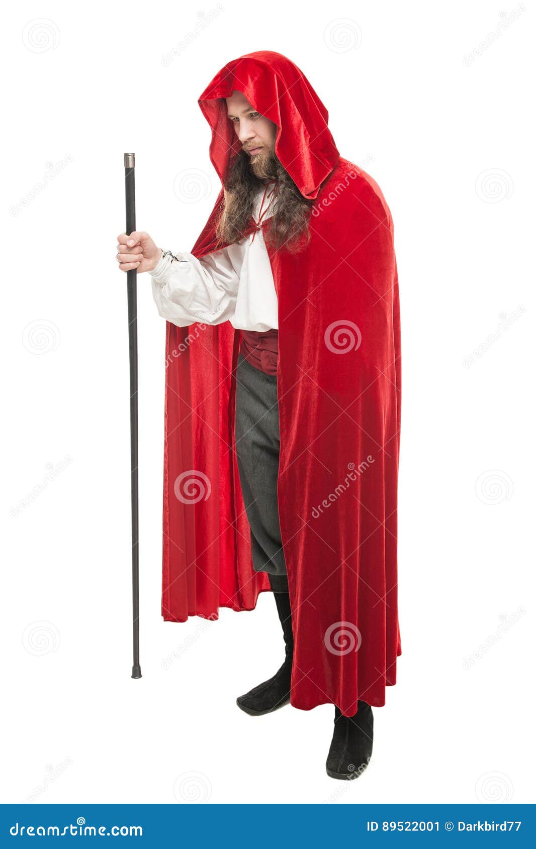 Medieval Man in Cape with Cane Isolated Stock Image - Image of person ...