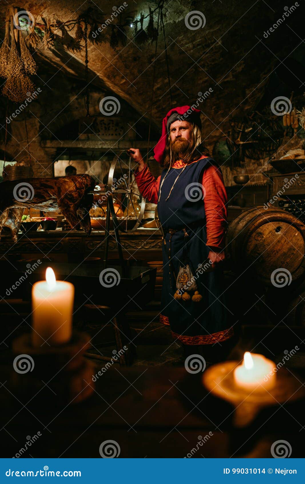 Medieval Man Doing Roasted Pig on the Rack Stock Photo - Image of king ...