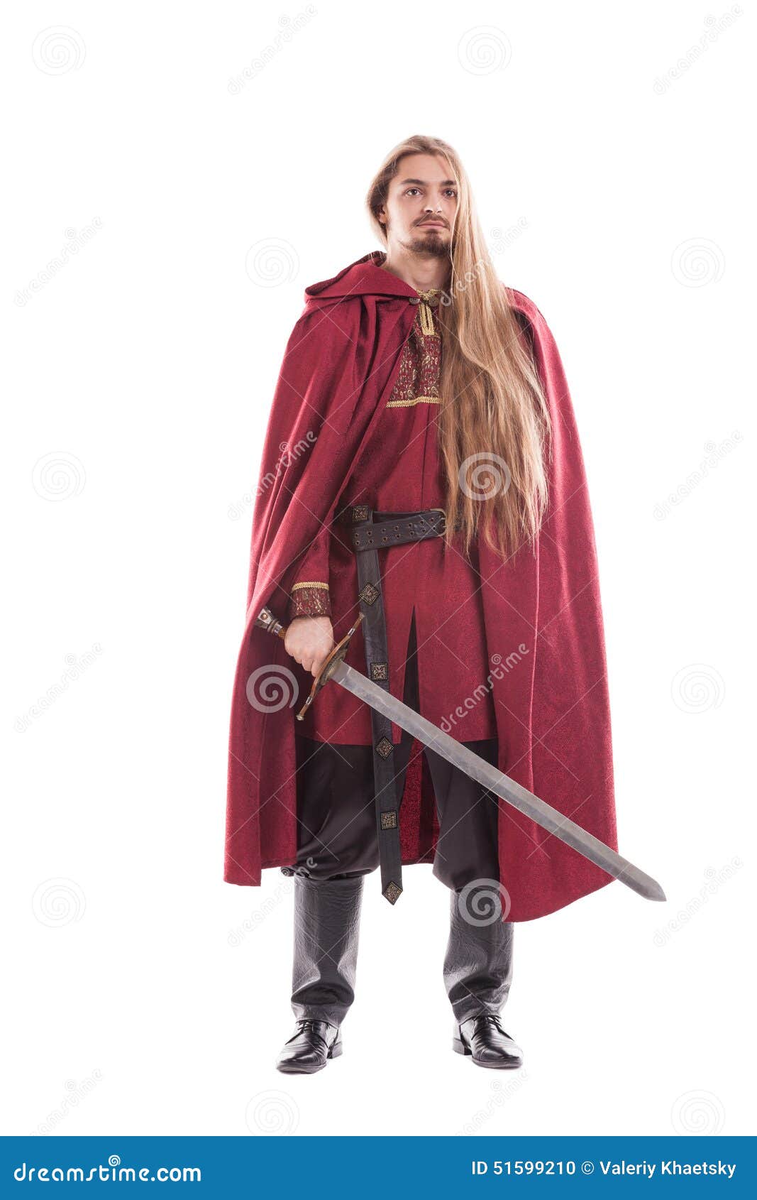 Medieval Man Knight with Long Hair and Sword Stock Photo - Image of ...