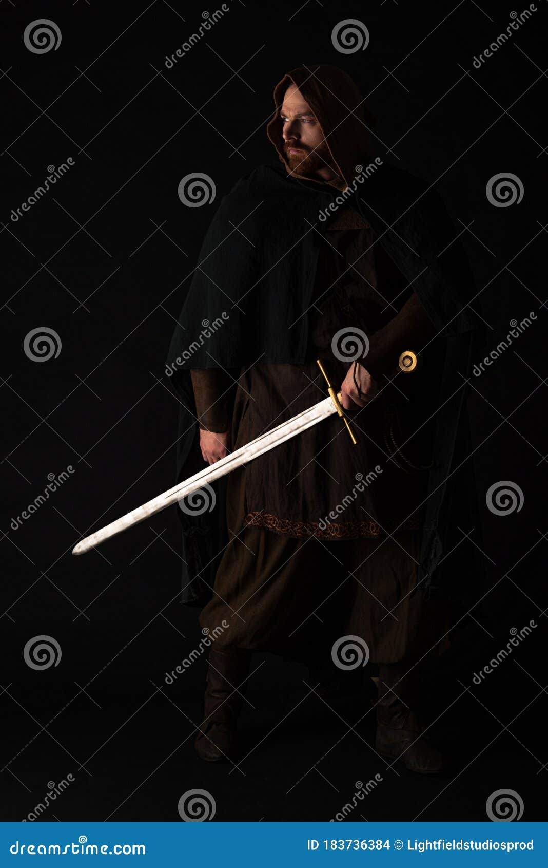 Medieval Scottish Man in Mantel with Stock Photo - Image of blade ...