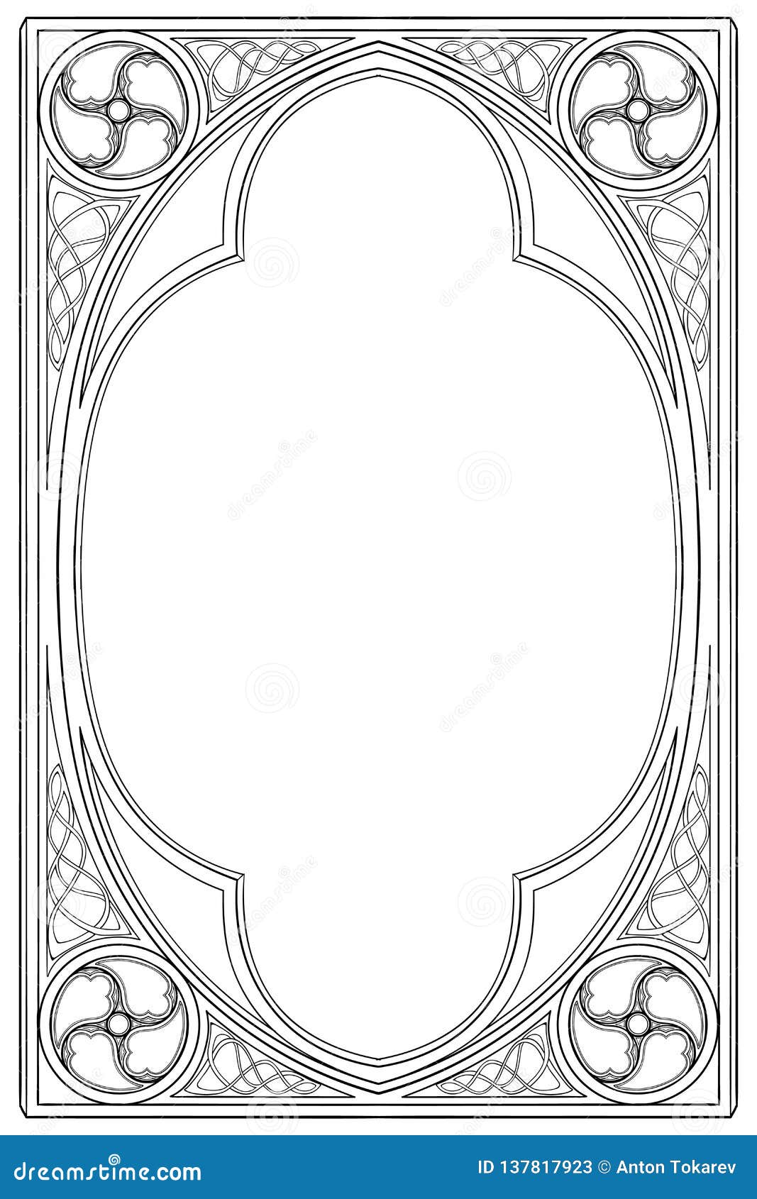 Medieval Manuscript Style Rectangular Frame. Gothic Style Pointed Arch ...