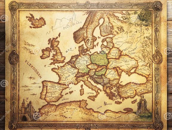 A Medieval Map of Europe, an Ancient Print Created by Mercator in 1587 ...