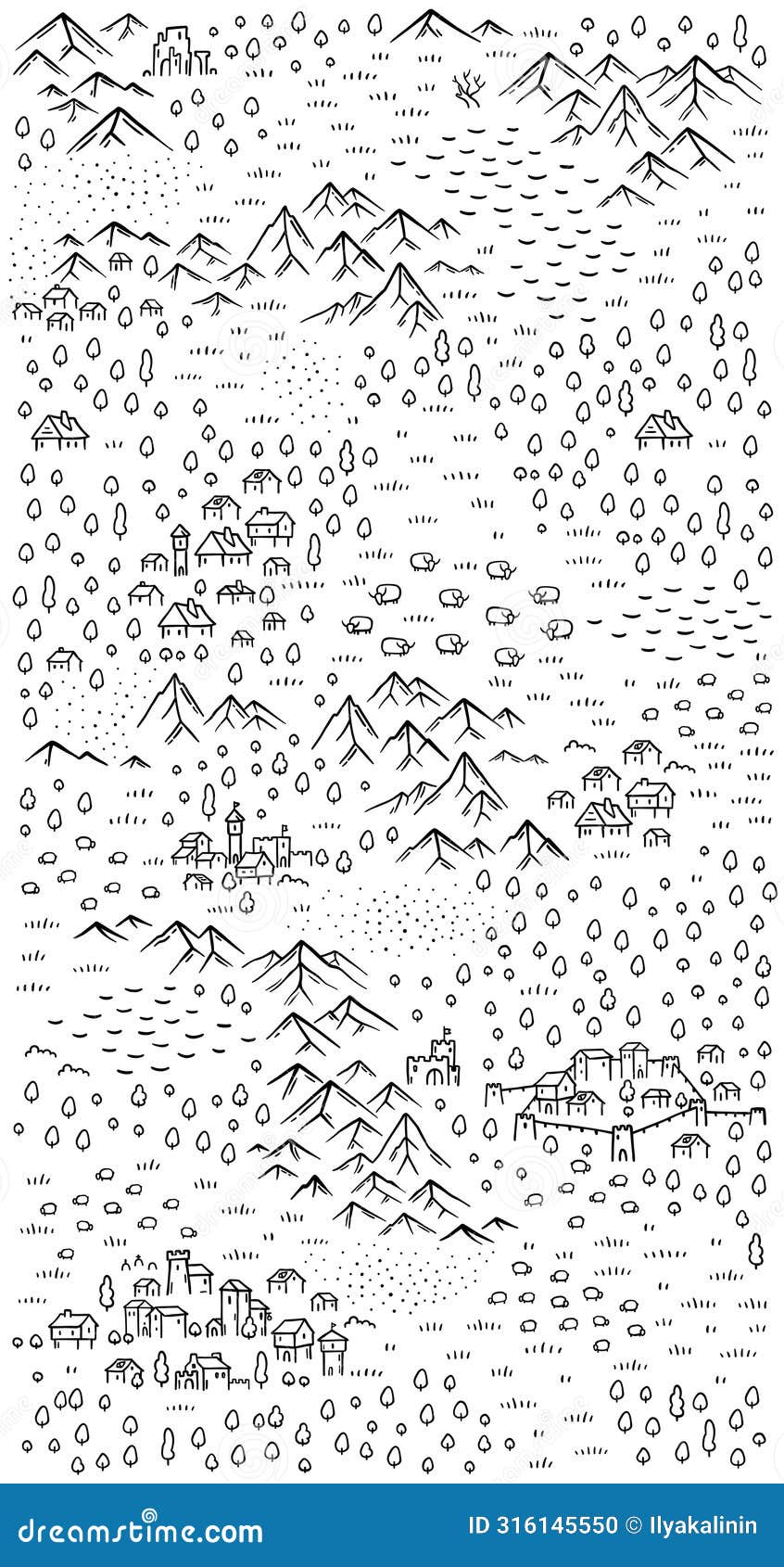 Medieval Map Vertical Size. Middle Ages Kingdom Map For Board Game ...