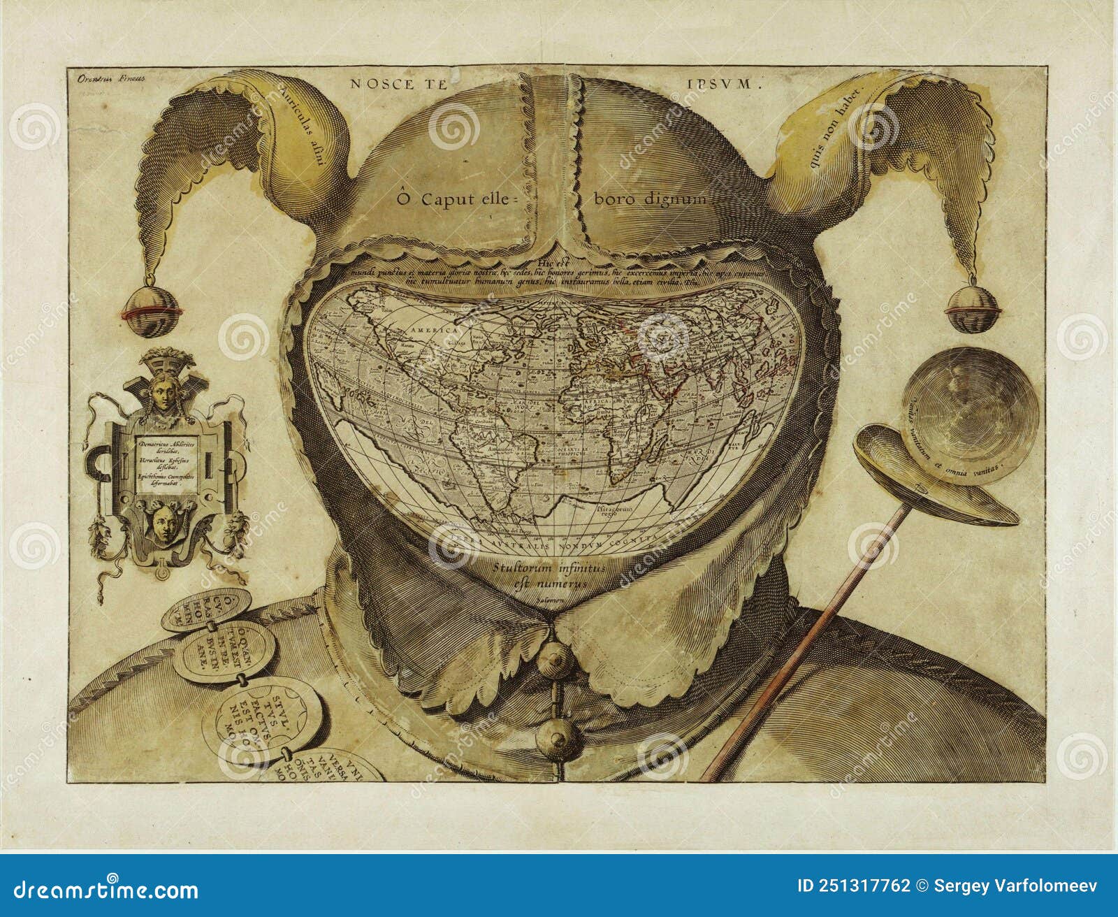 A Medieval Map of the World Placed in the Head of a Fool Stock Photo ...