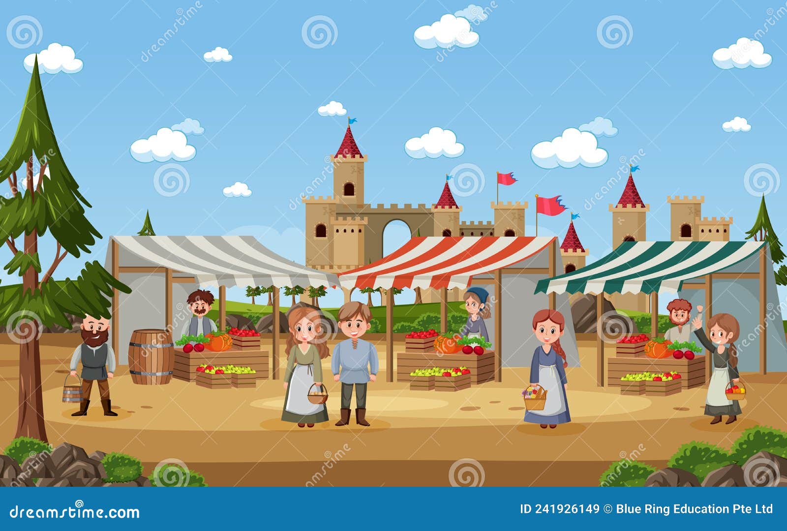 Medieval Market Scene With Villagers Cartoon Vector | CartoonDealer.com ...