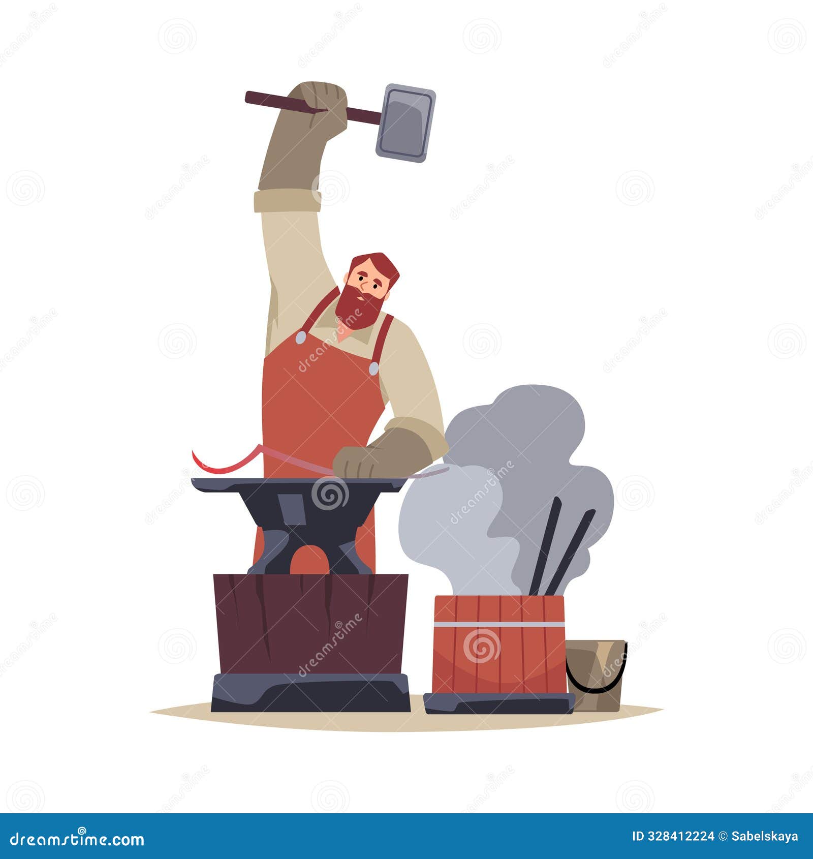 Medieval Master at Work. Blacksmith in Blacksmith on Isolated ...