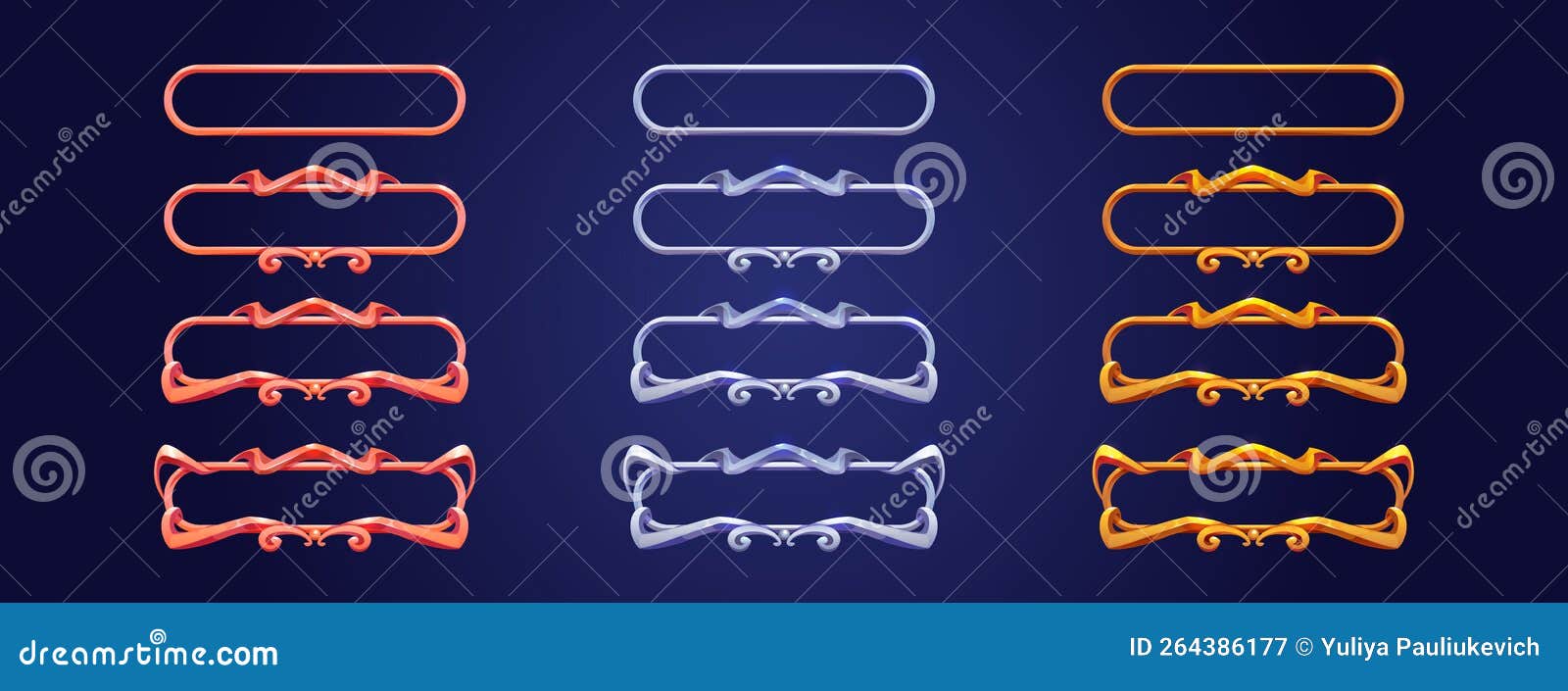 Medieval Metal Frames Set on Dark Background Stock Vector ...