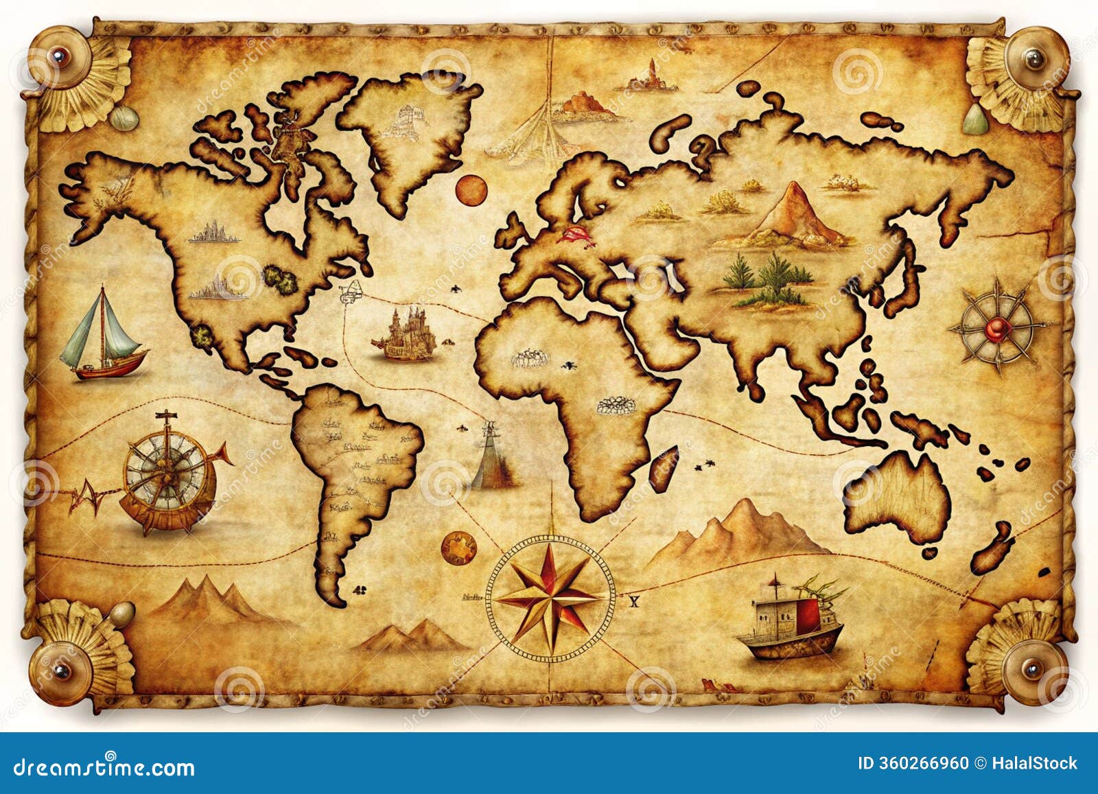 Old Medieval Nautical Europe Map. Medieval Nautical Retro Europe Map ...