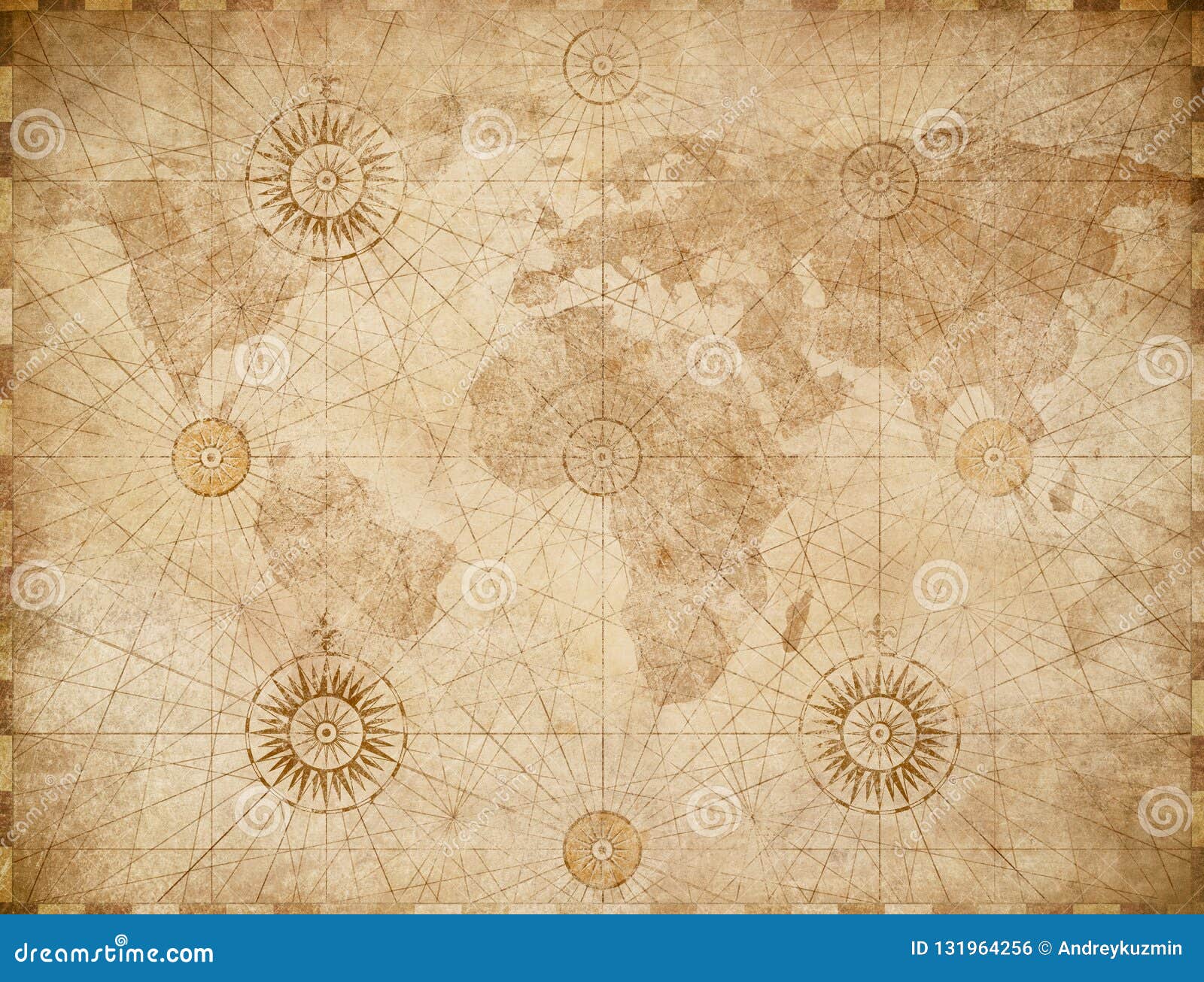 Old Medieval Nautical World Map Stock Illustration - Illustration of ...