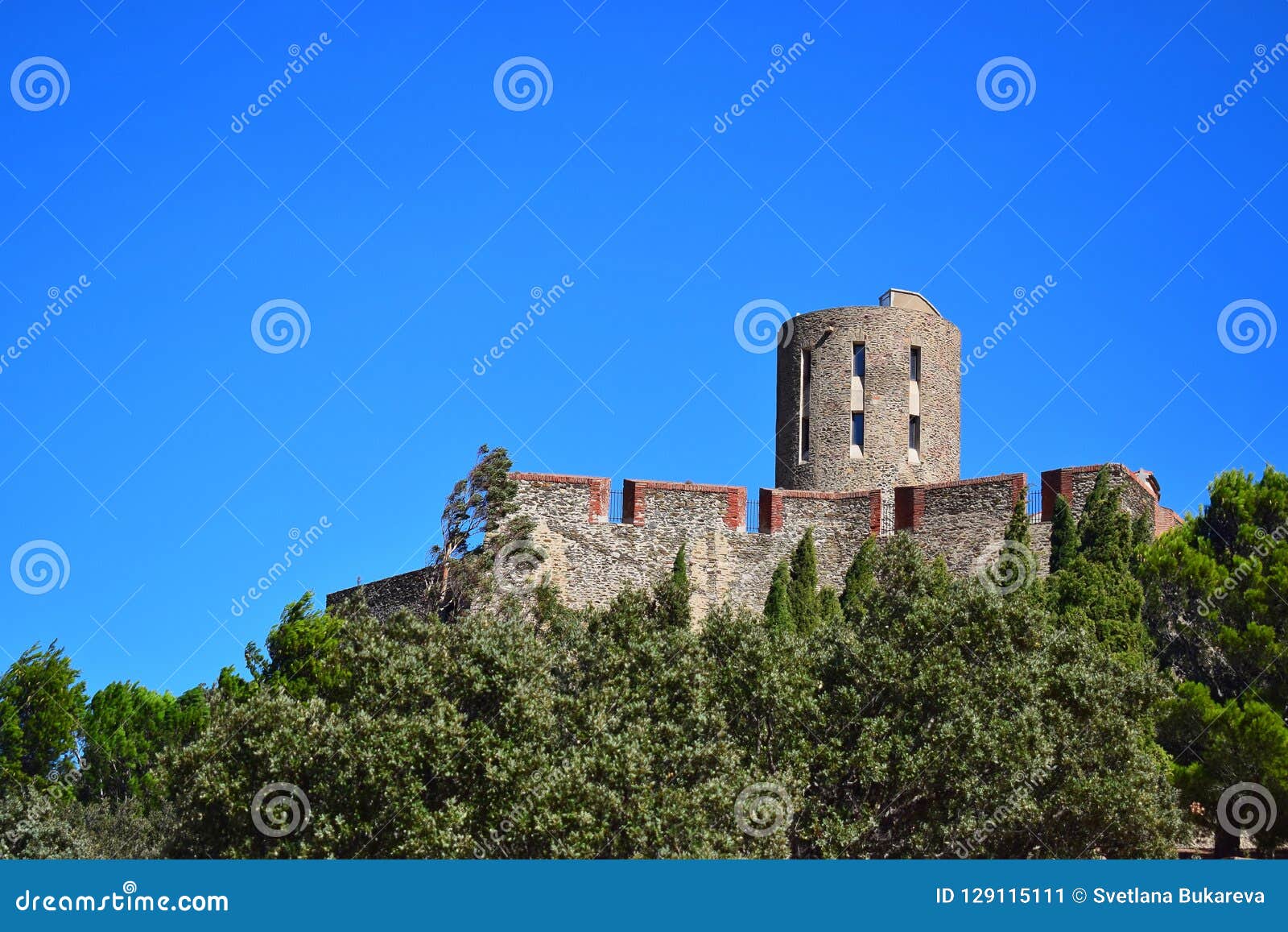 Medieval Observation Tower on Top of the Mountain. Stock Image - Image ...