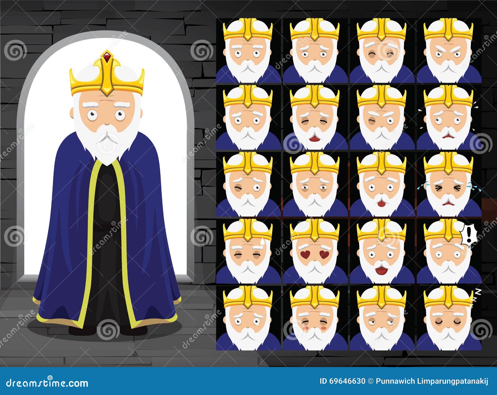 Medieval Old King Cartoon Emotion Faces Vector Illustration Stock ...