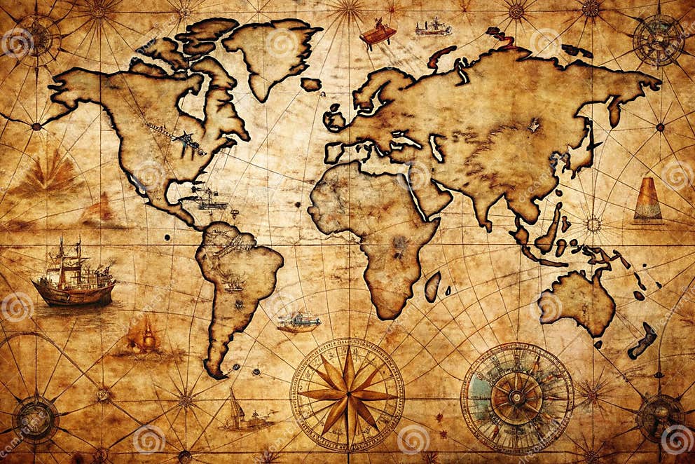 Medieval Old Nautical Map Background Stock Illustration - Illustration ...