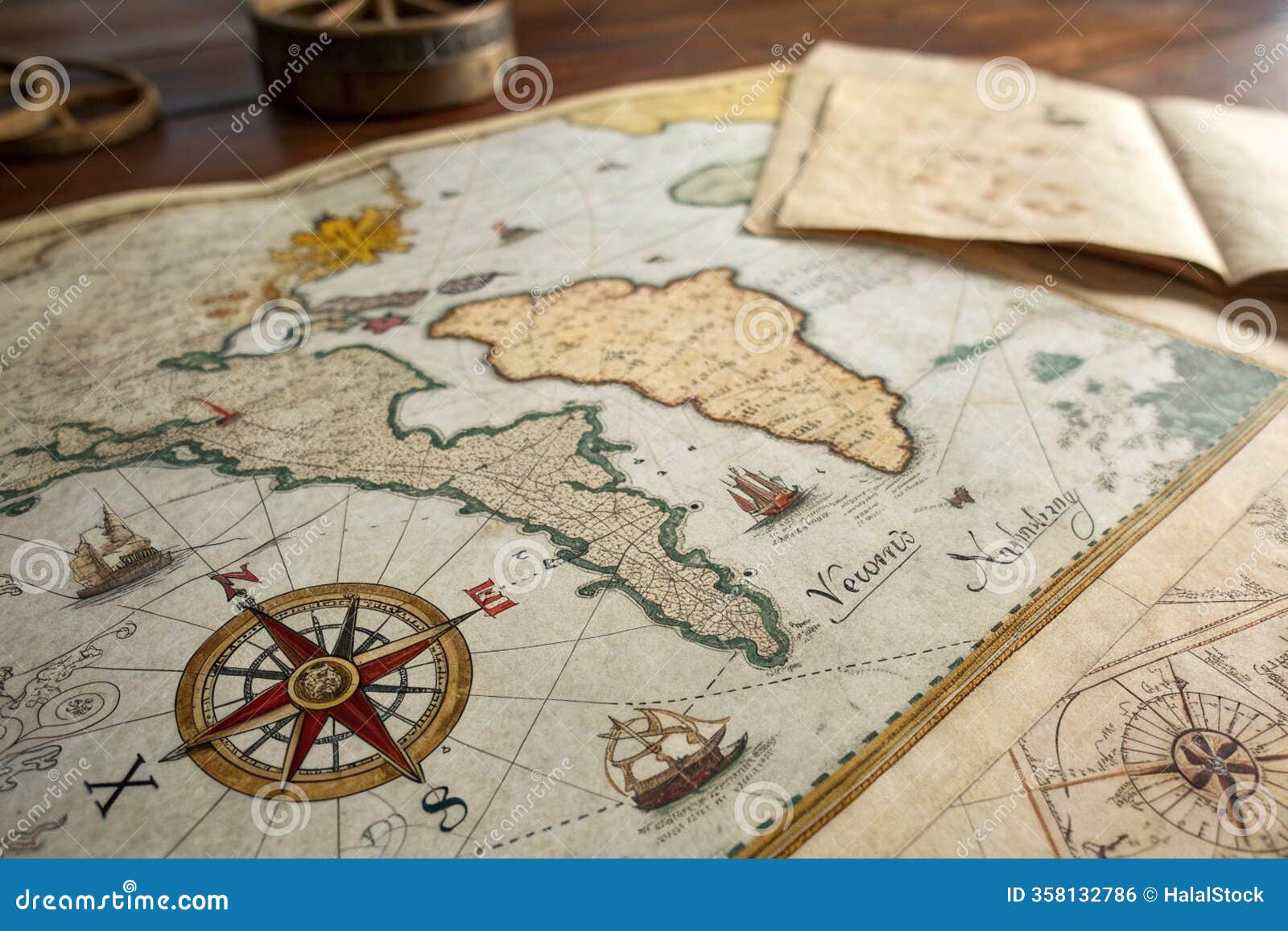 Medieval Old Nautical Map Background Stock Illustration - Illustration ...