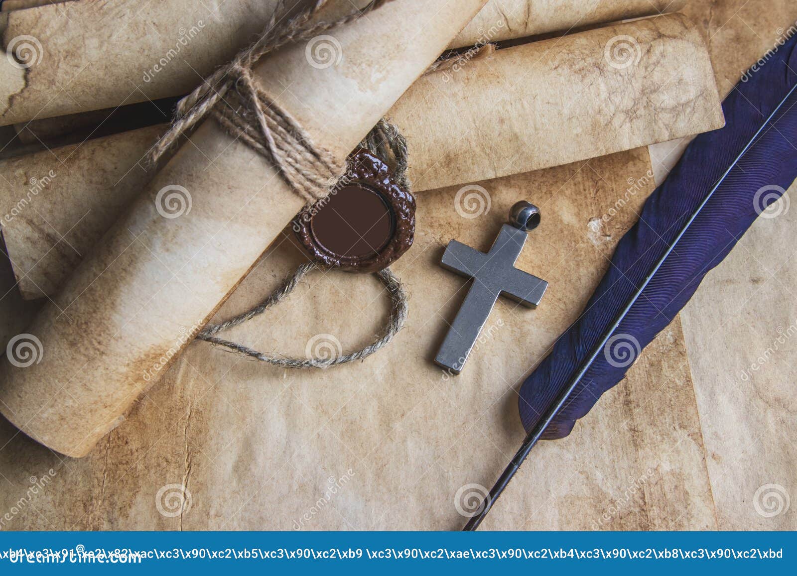 Medieval old scrolls. stock photo. Image of papyrus - 215391772