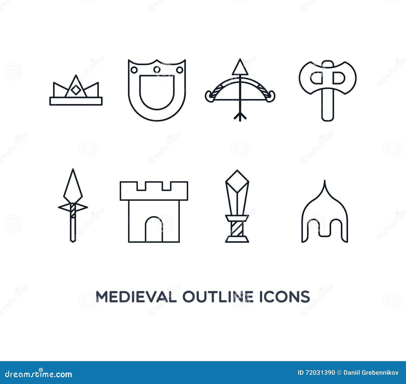 Medieval Outline Icons stock illustration. Illustration of sword - 72031390