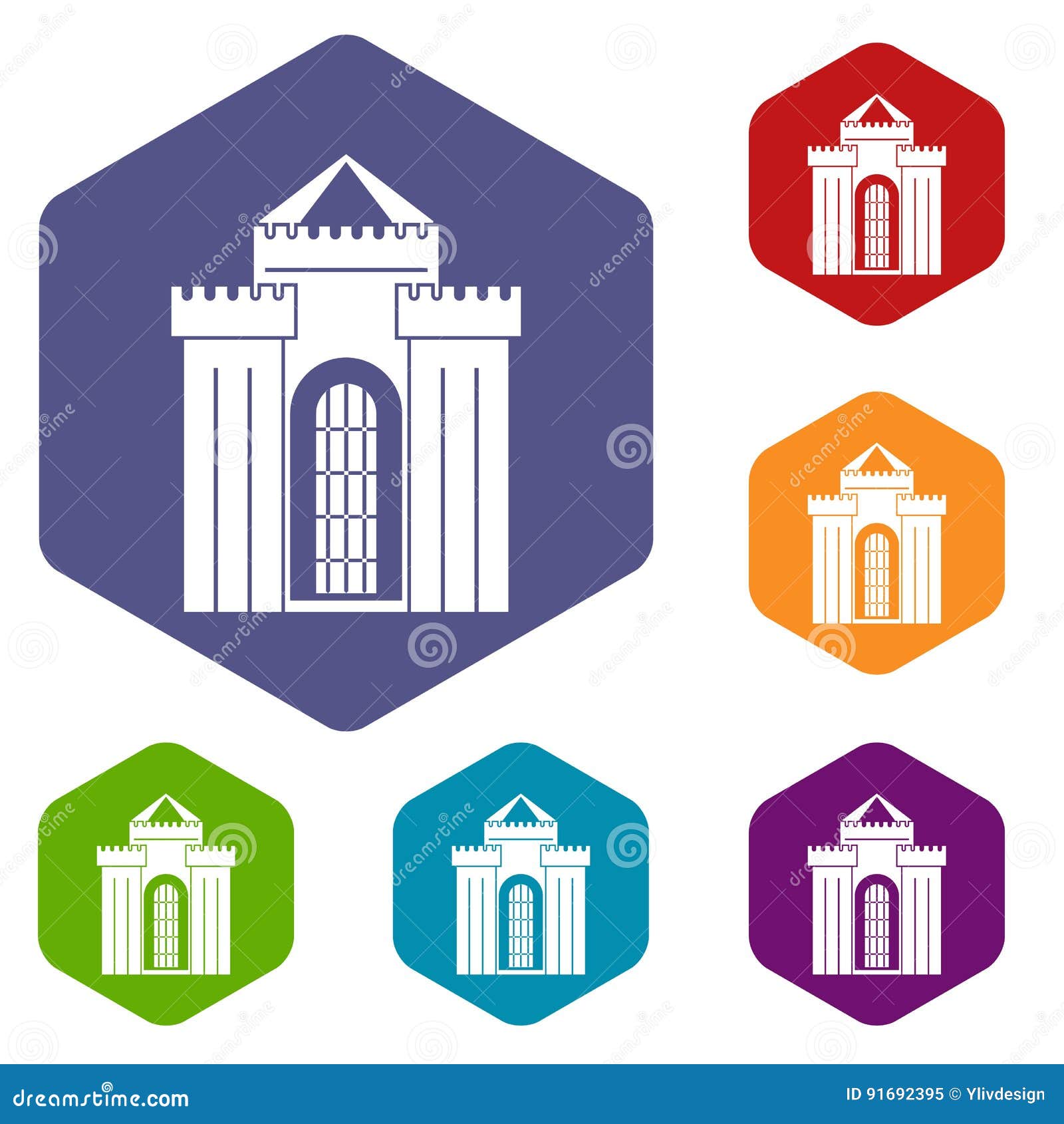 Medieval Palace Icons Set Hexagon Stock Vector - Illustration of ...