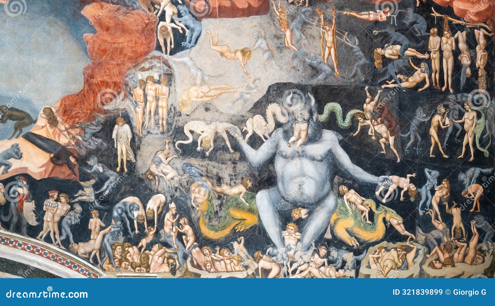 Medieval Panel Showing Scenes in Hell with a Big Demon and Several Sinners Stock Illustration ...
