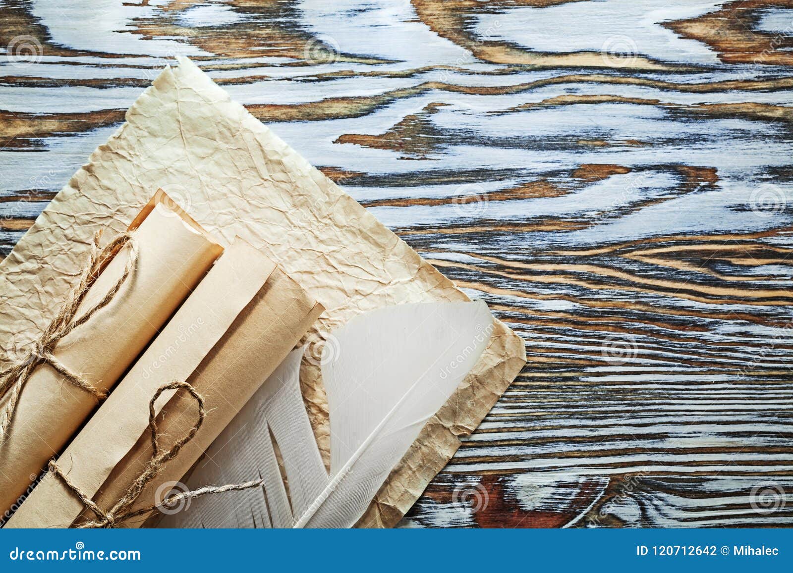 Medieval Paper Rolls Document Plume on Wooden Board Stock Photo - Image ...