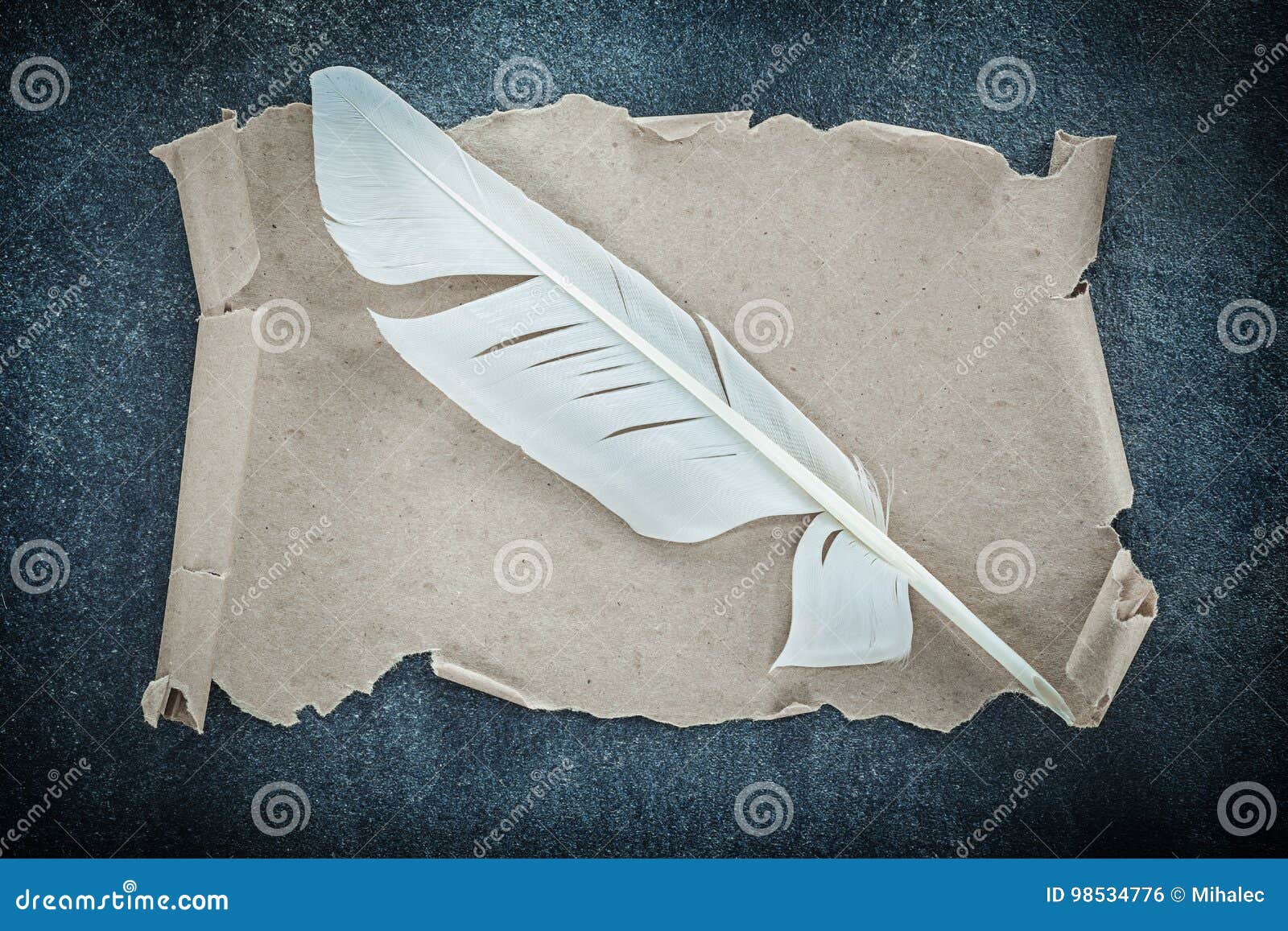 Medieval Paper Scroll Plume Present Box On Black Background Stock Image ...