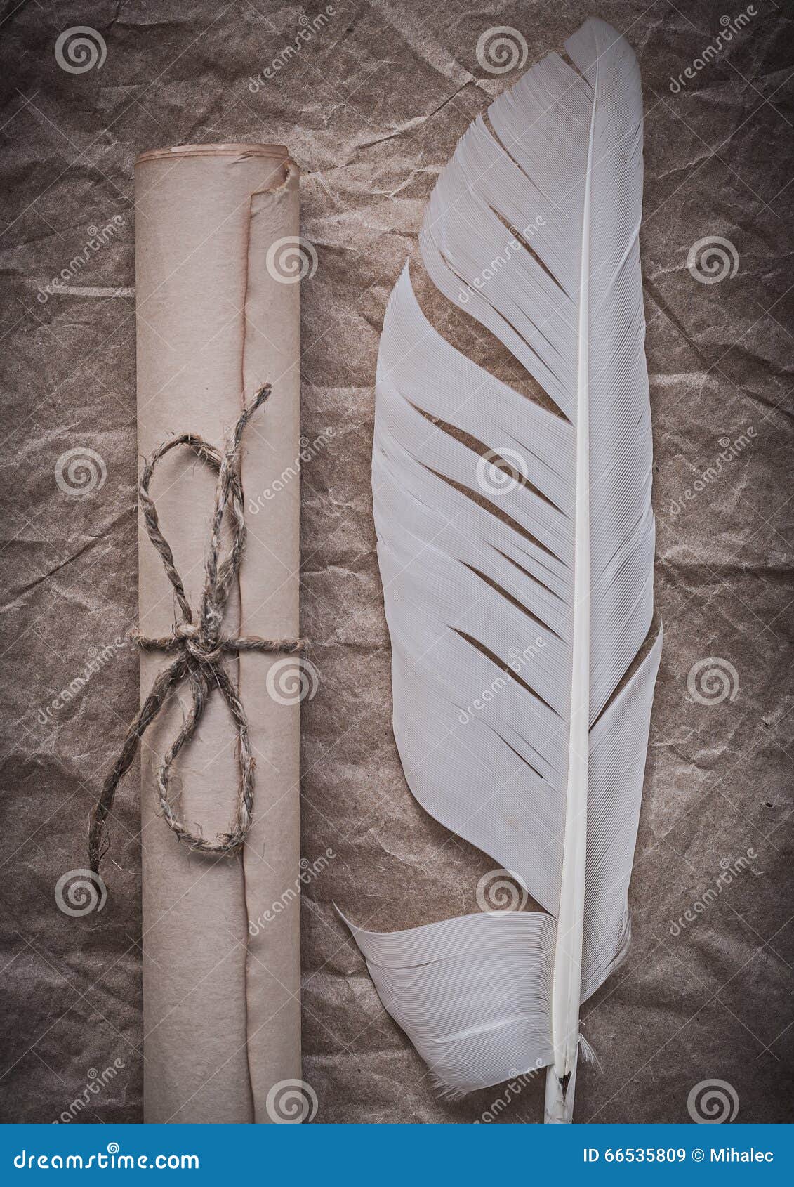 Medieval Paper Scroll Quill On Crumpled Wrapping Sheet Royalty-Free ...
