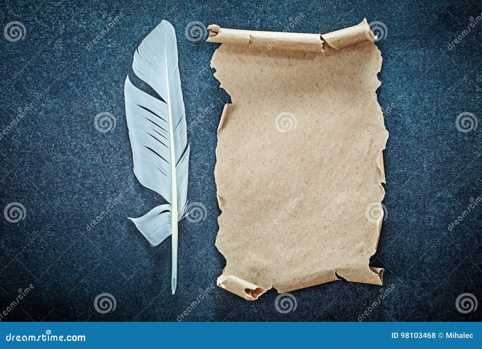 Medieval Paper Scroll Plume Present Box On Black Background Stock Image ...