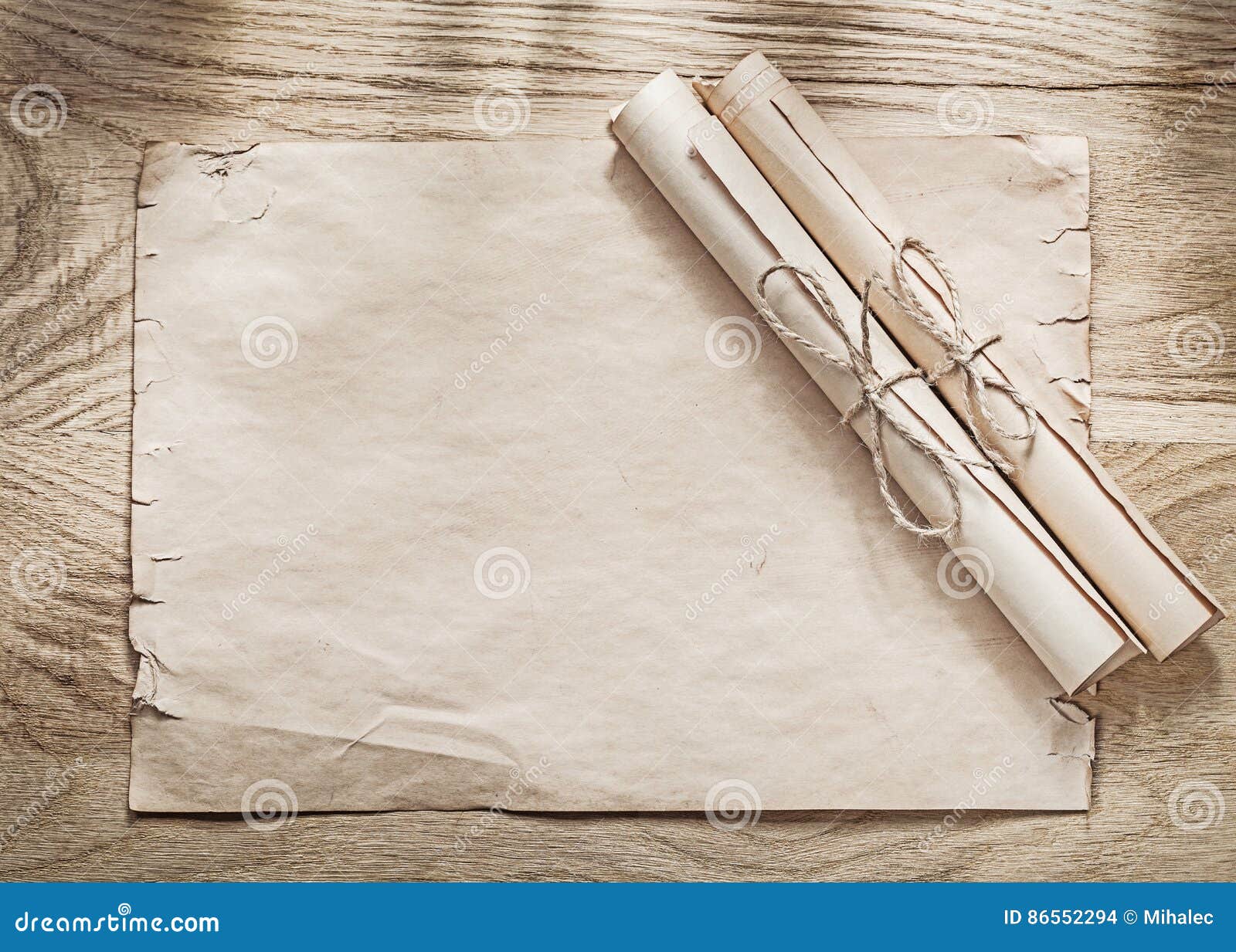 Medieval Parchment Paper Rolls on Wooden Board Stock Photo - Image of ...