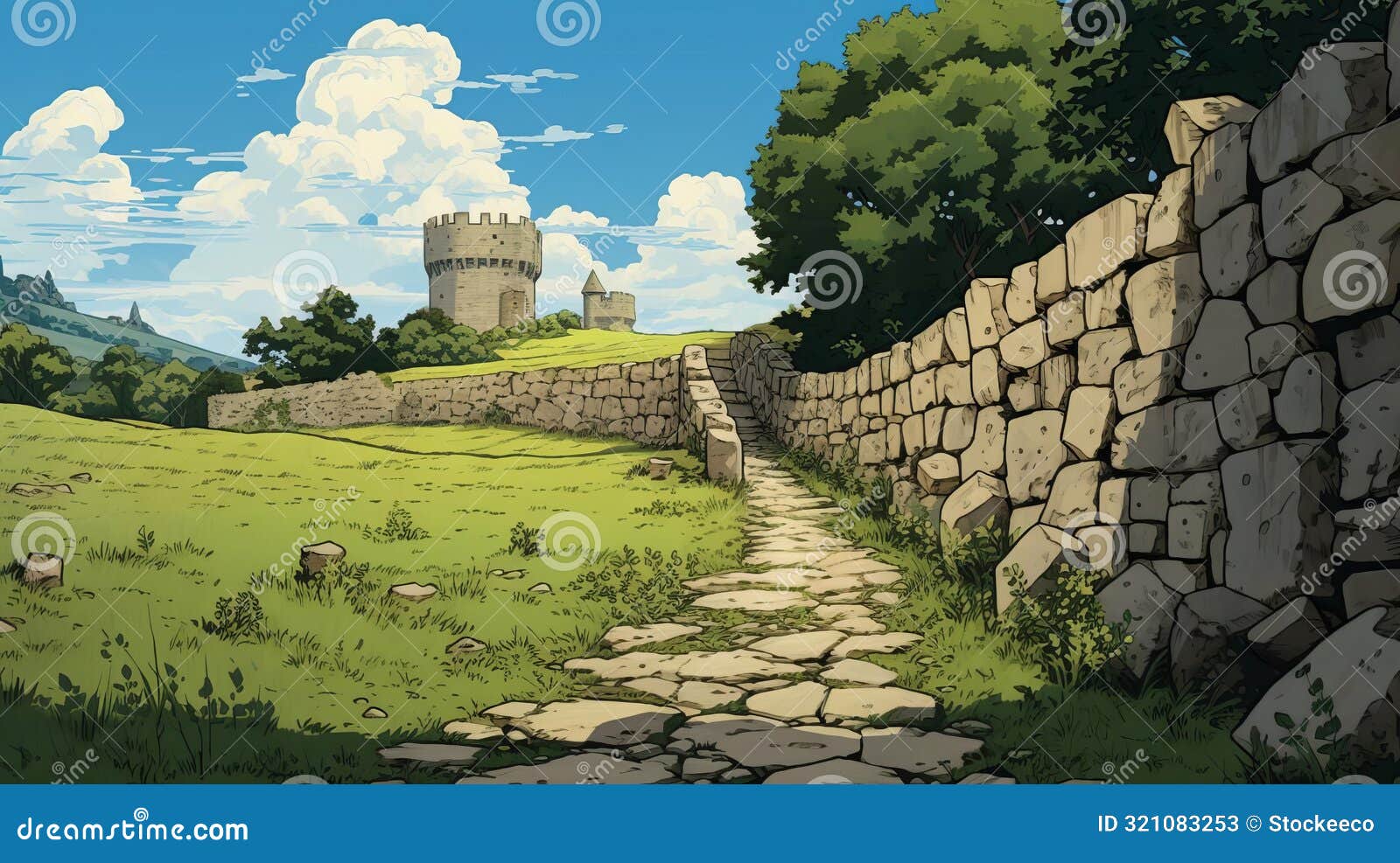 Medieval Path through the English Countryside Stock Illustration ...