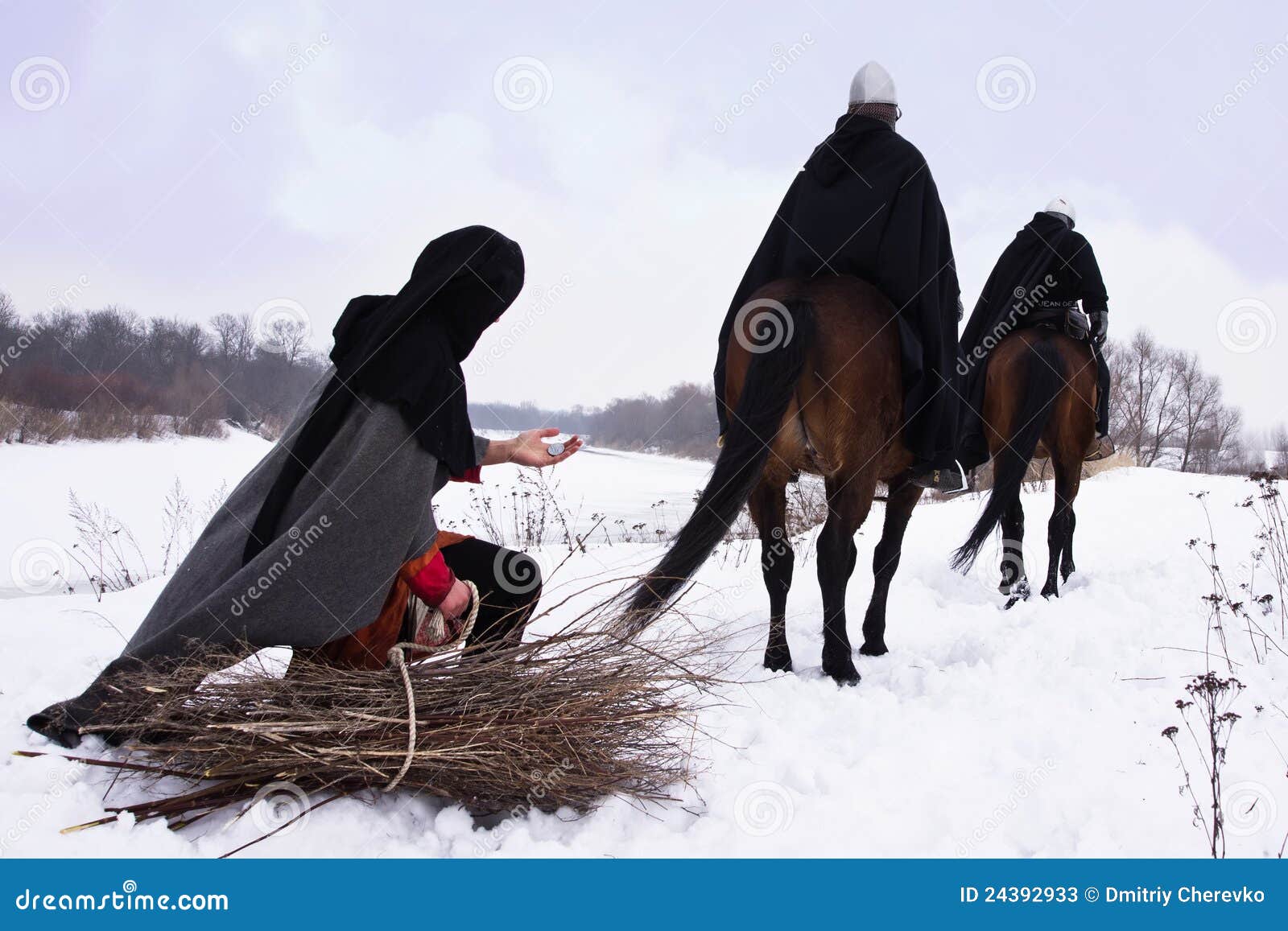 Medieval Peasant and Riding Knights Hospitallers Stock Image - Image of ...