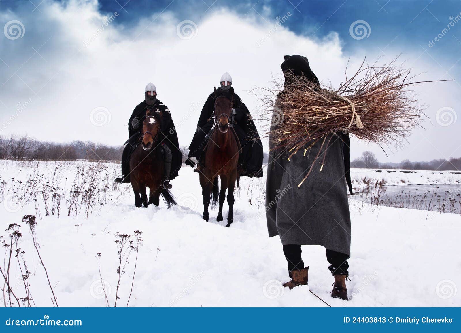 Medieval Peasant and Riding Knights Hospitallers Stock Image - Image of ...